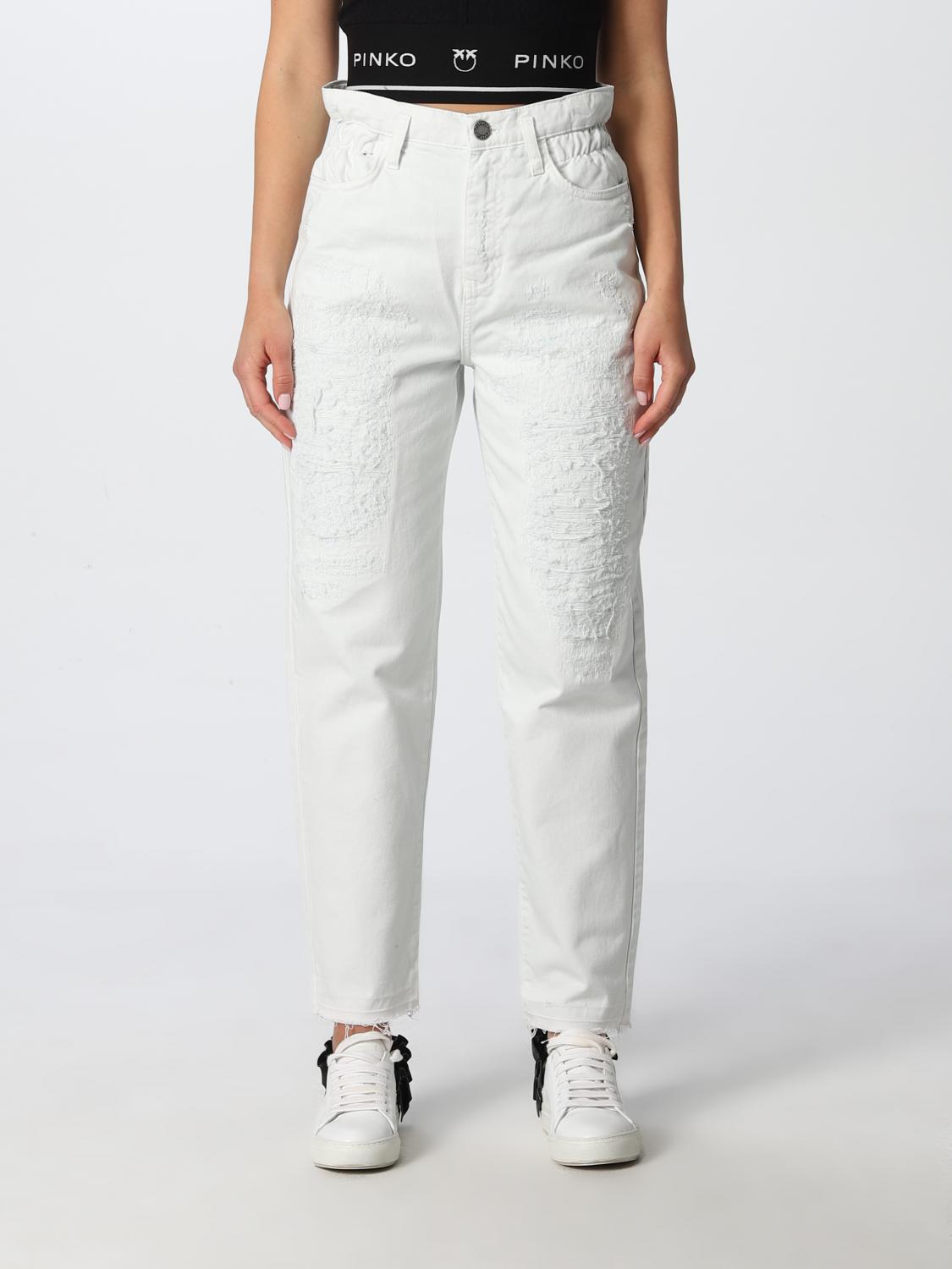 PINKO: jeans in denim with tears - White | Pinko jeans 1J10VBY881 ...