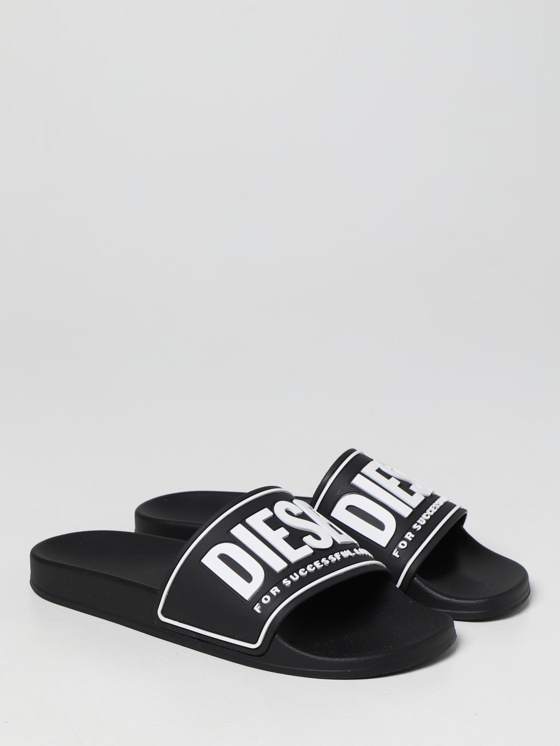 DIESEL: slipper sandals in rubber - Black | Diesel sandals Y02801P4441 ...
