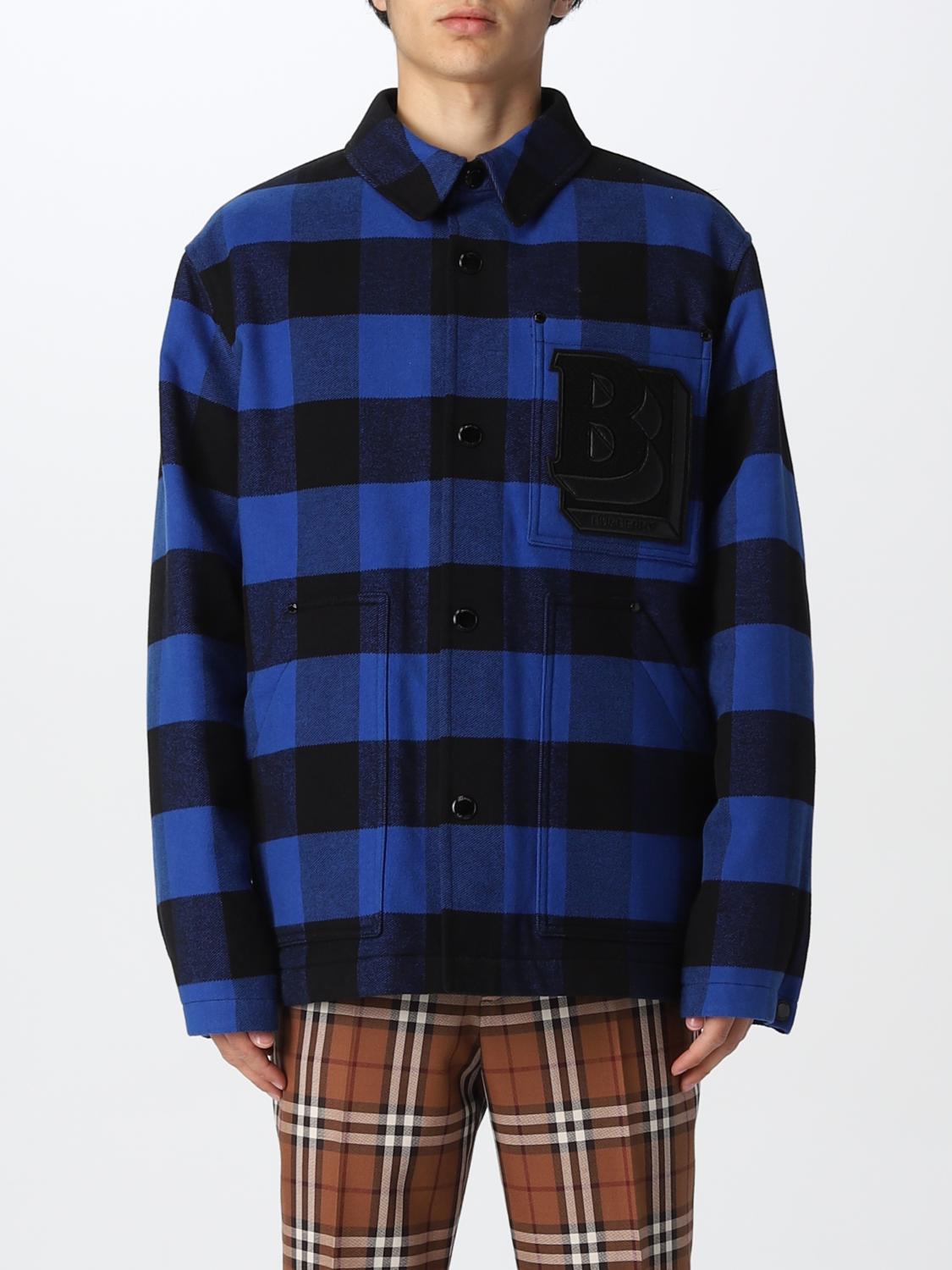 BURBERRY: oversize check shirt - Blue | Burberry jacket 8048727 online ...