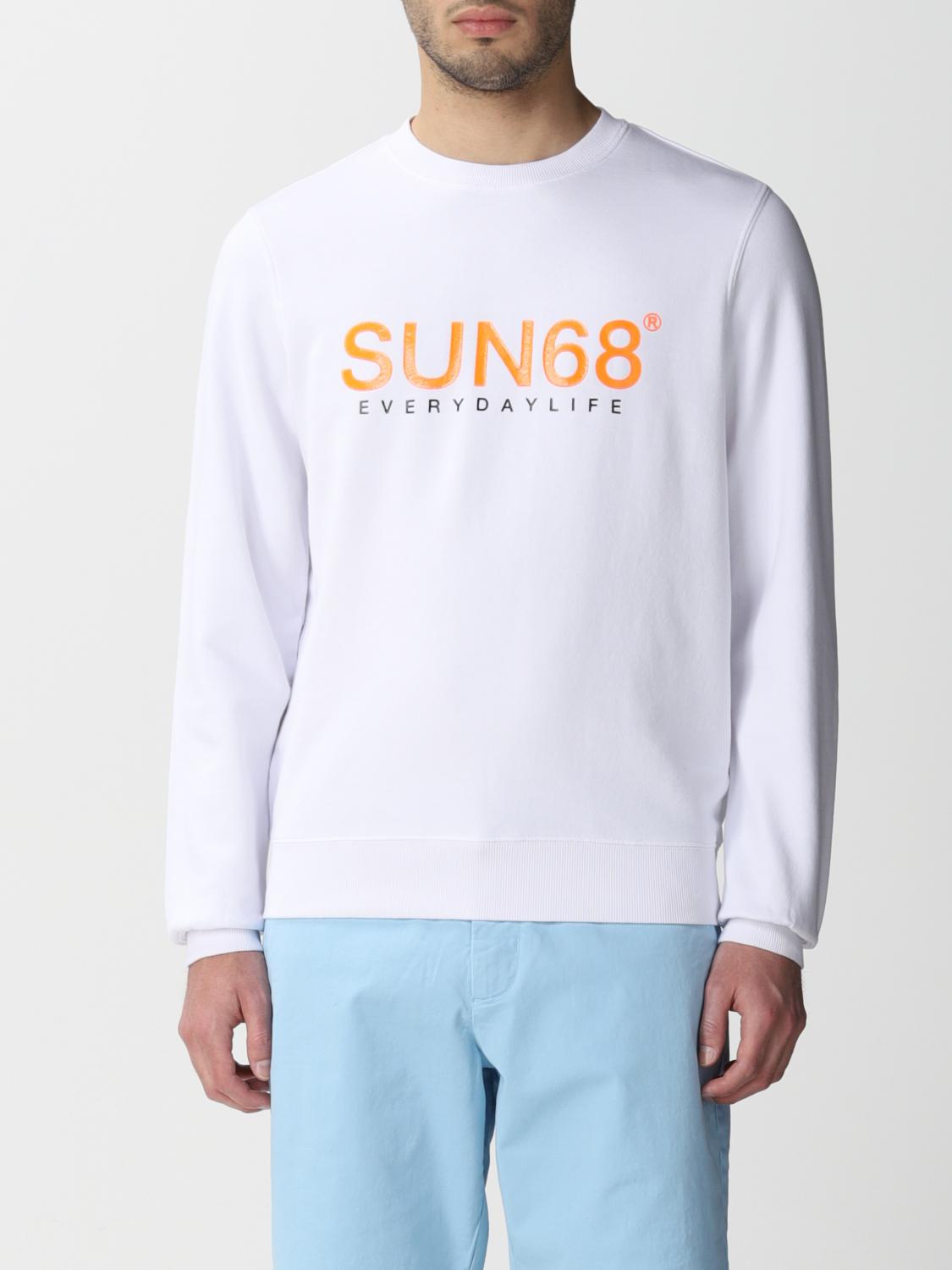 SUN68: Felpa basic Sun 68 con logo stampato - Bianco | Felpa SUN68 ...