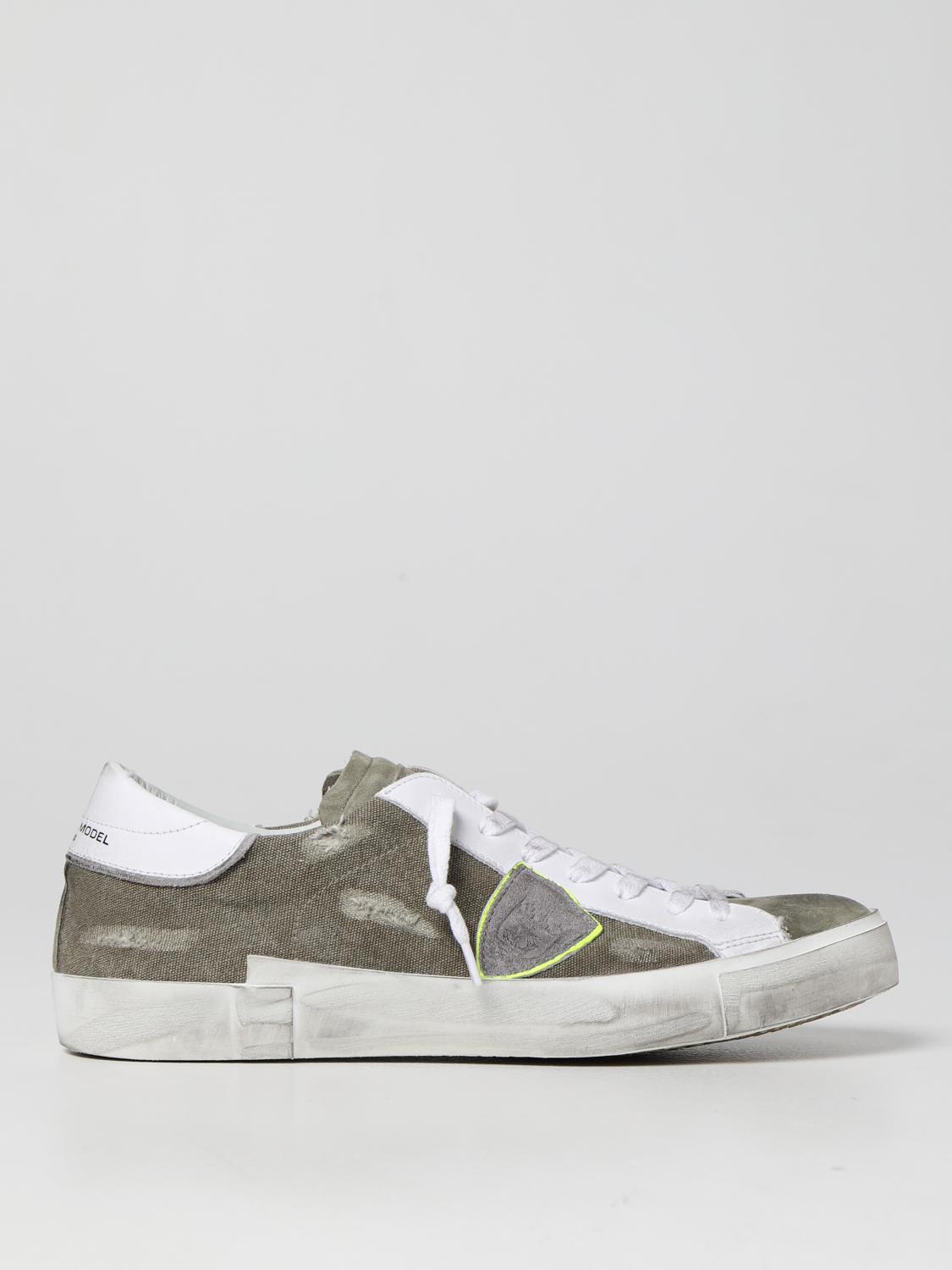 PHILIPPE MODEL: Prsx sneakers in canvas and worn suede - Green ...