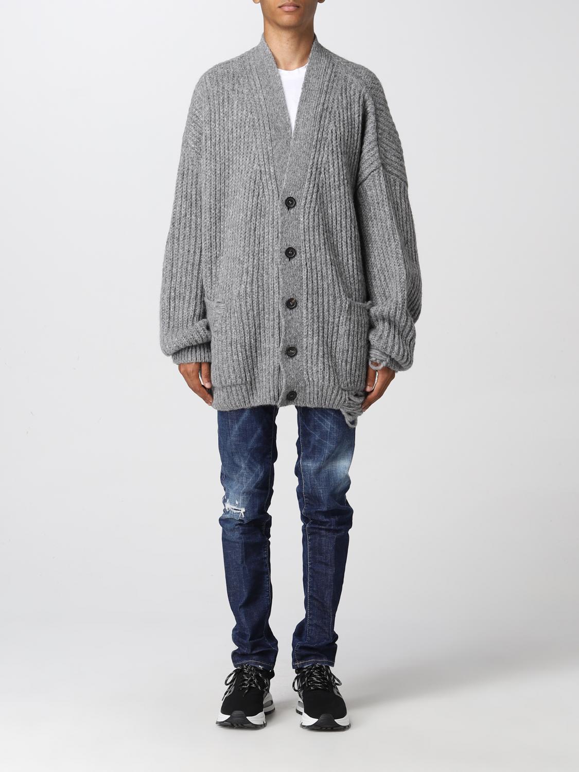 DSQUARED2: Maxi cardigan in ribbed knit - Grey | Dsquared2 cardigan ...