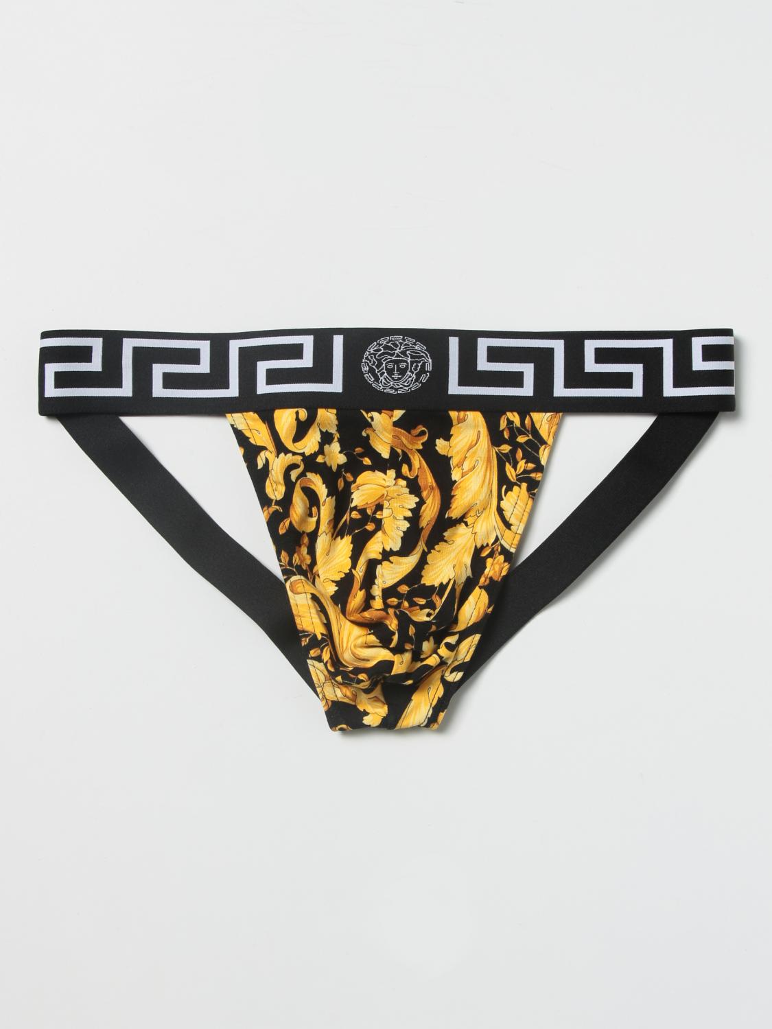 VERSACE: Slip con stampa fantasia barocca - Nero | Intimo Versace ...