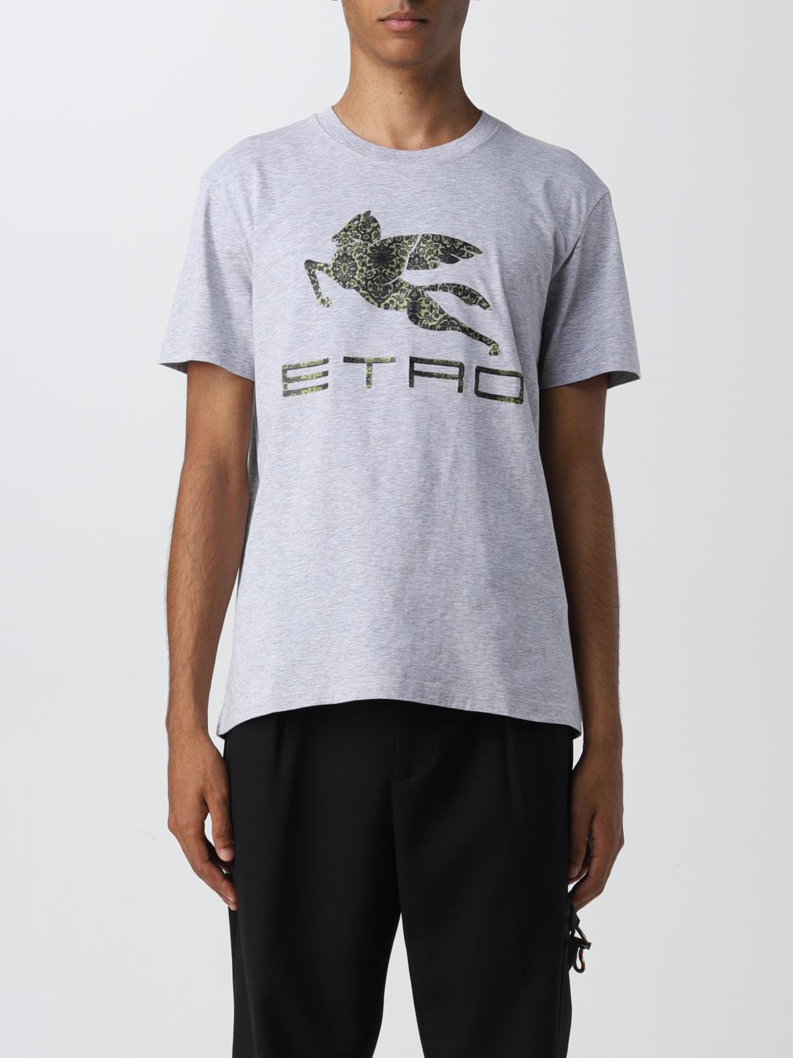 ETRO: T-Shirt aus Baumwolljersey mit Pegaso-Logo - Grau | Etro T-Shirt 1Y0209872 online auf ...