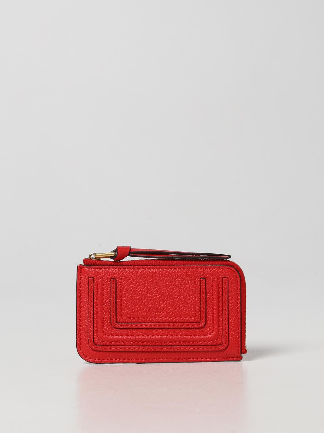 CHLOÉ: Chloé Marcie grained leather coin pouch - Red | Chloé wallet ...