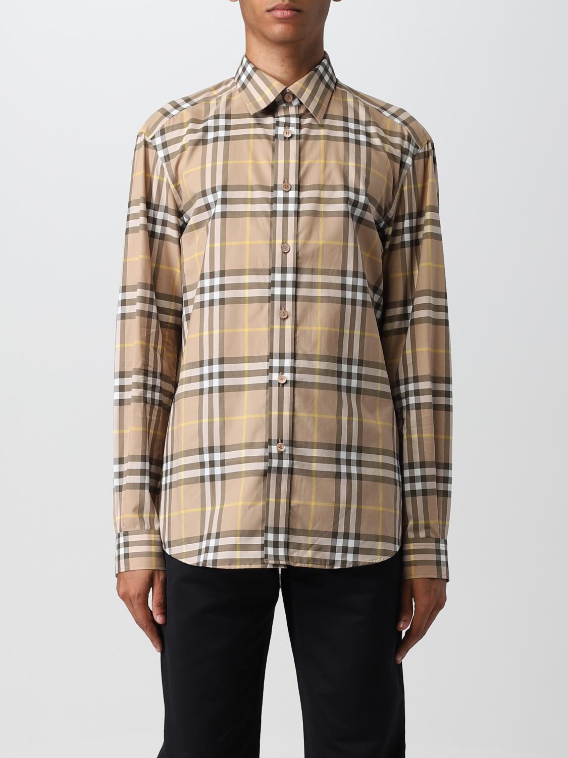 BURBERRY: cotton shirt with tartan pattern - Beige | Burberry shirt ...