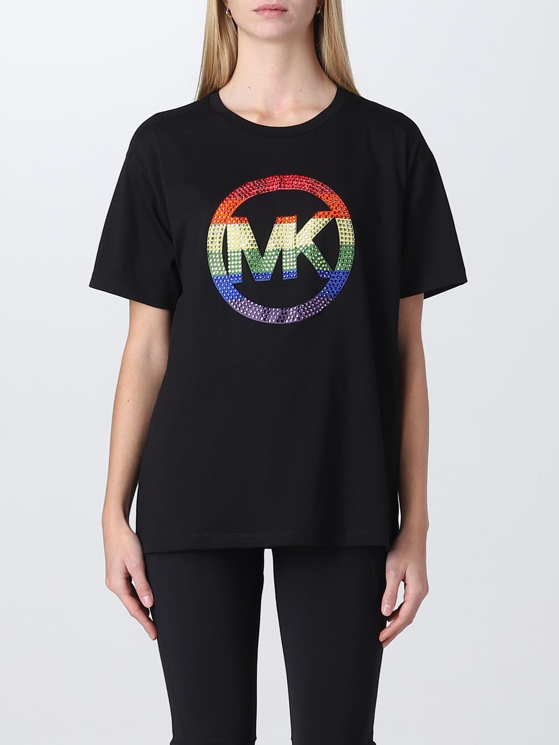 MICHAEL KORS: T-shirt con logo MK multicolore - Nero | T-Shirts Michael ...