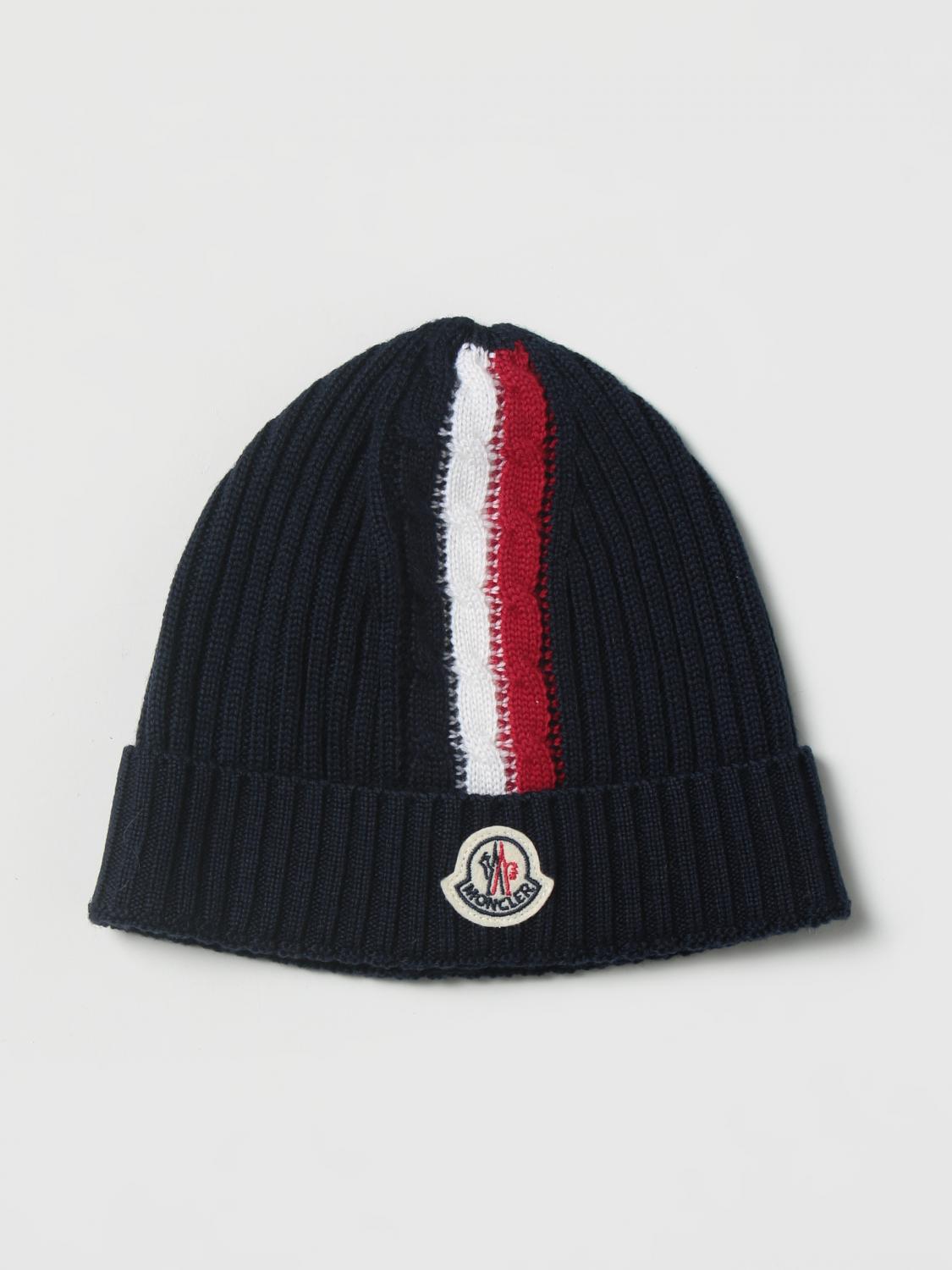 MONCLER: Cappello in lana vergine tricot - Blue | Cappello Bimba ...
