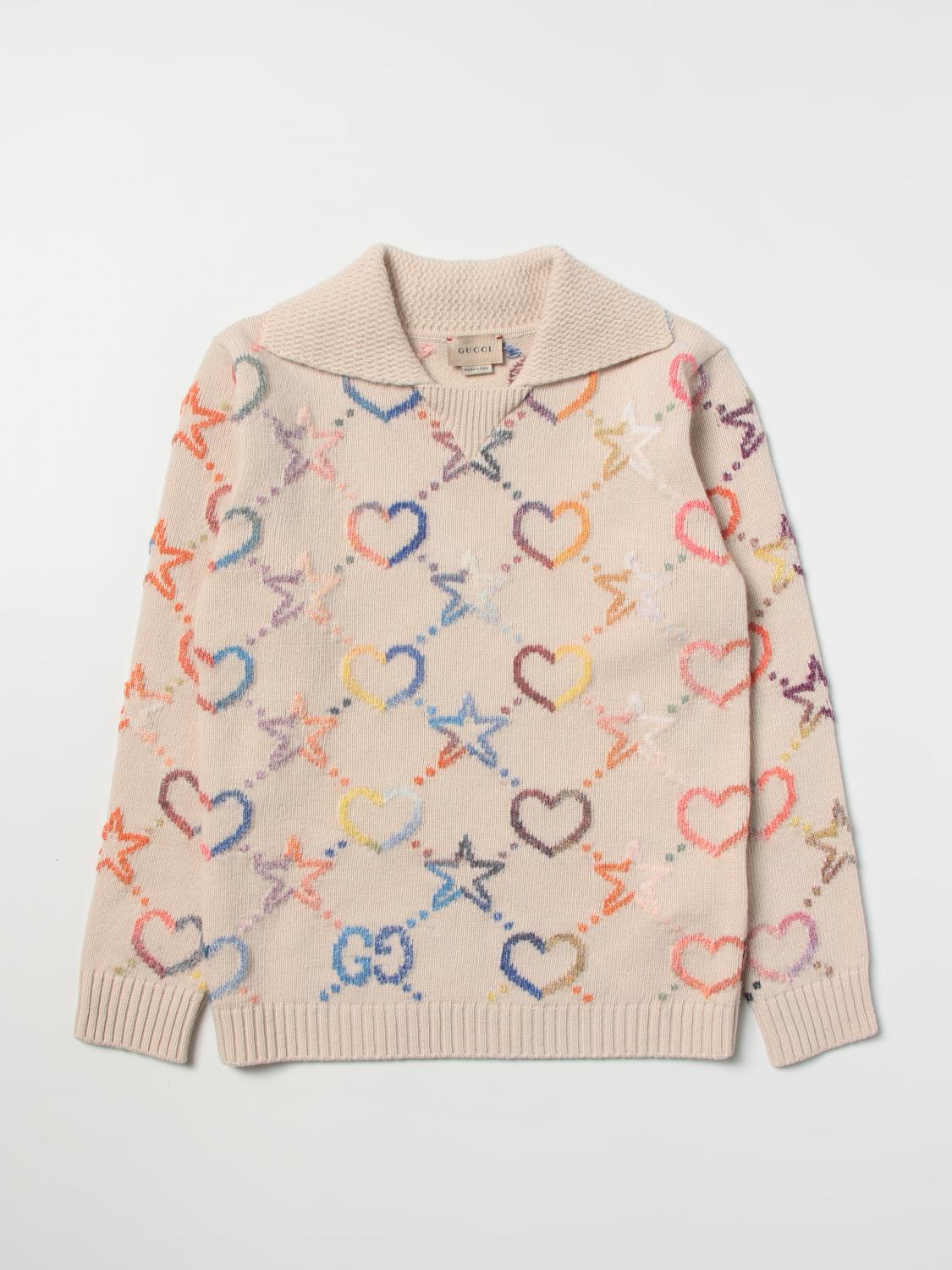 GUCCI: Maglia con stelle e cuori all-over - Panna | Maglia Gucci ...
