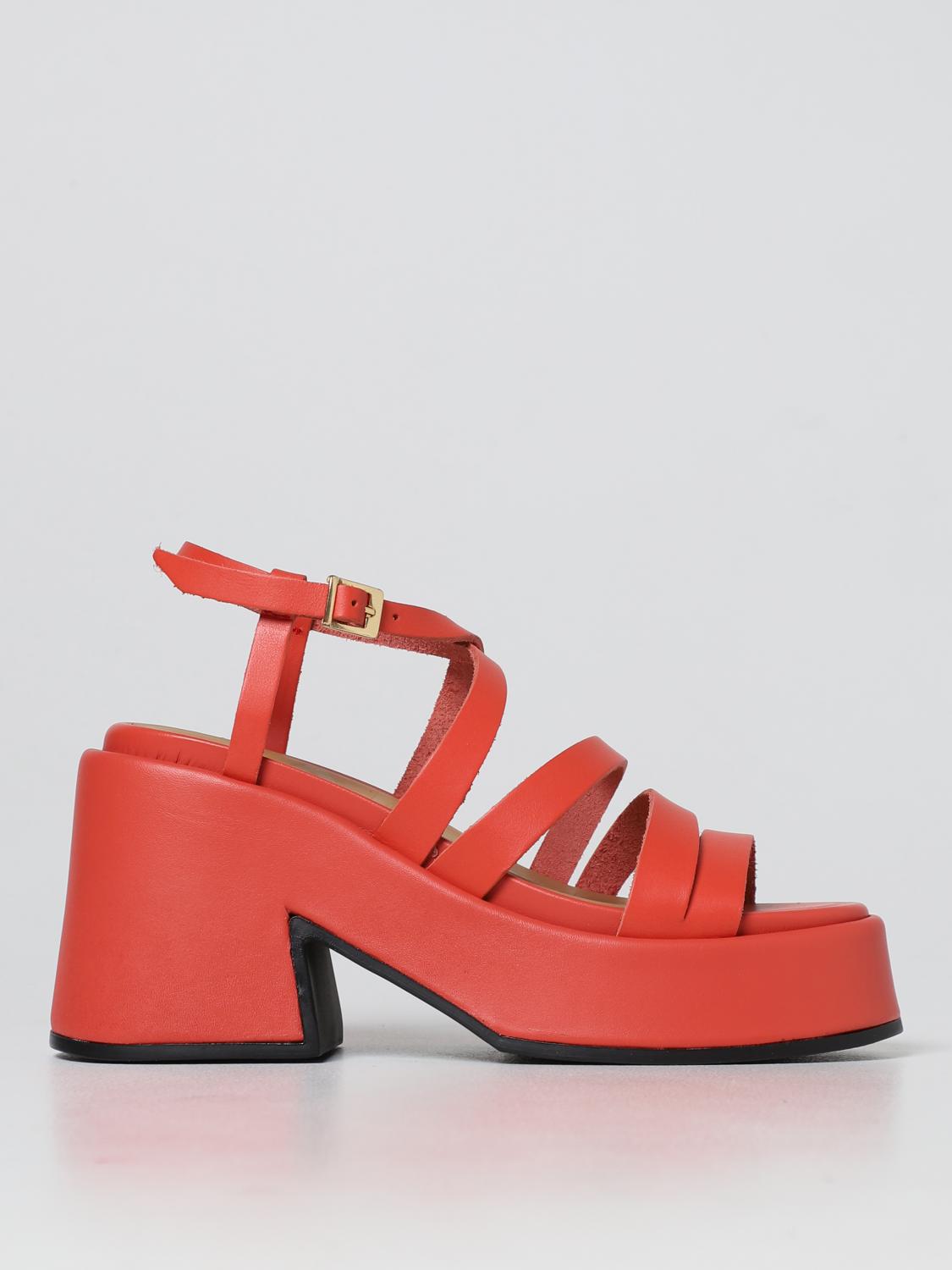 GANNI: leather sandals - Red | Ganni heeled sandals S1825 online at ...