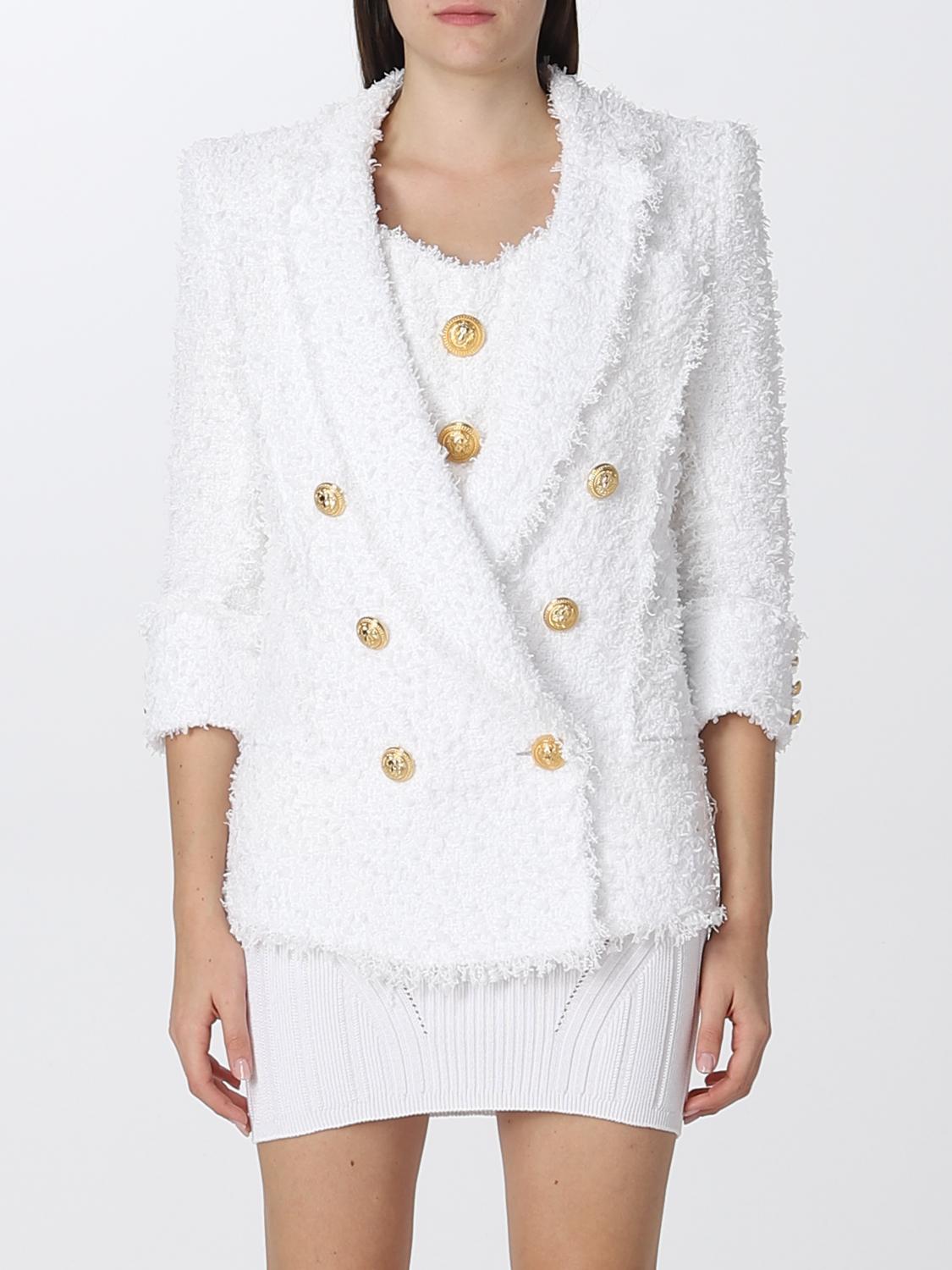 BALMAIN: Blazer donna - Bianco | Blazer Balmain YF1SG090XC67 online su ...