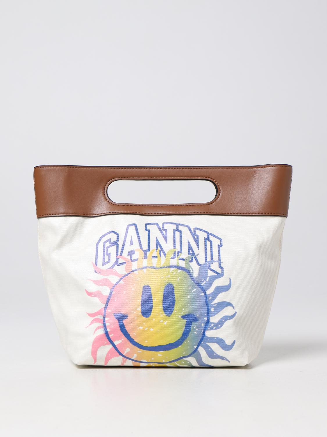 GANNI: recycled cotton blend and leather bag - Multicolor | Ganni tote ...