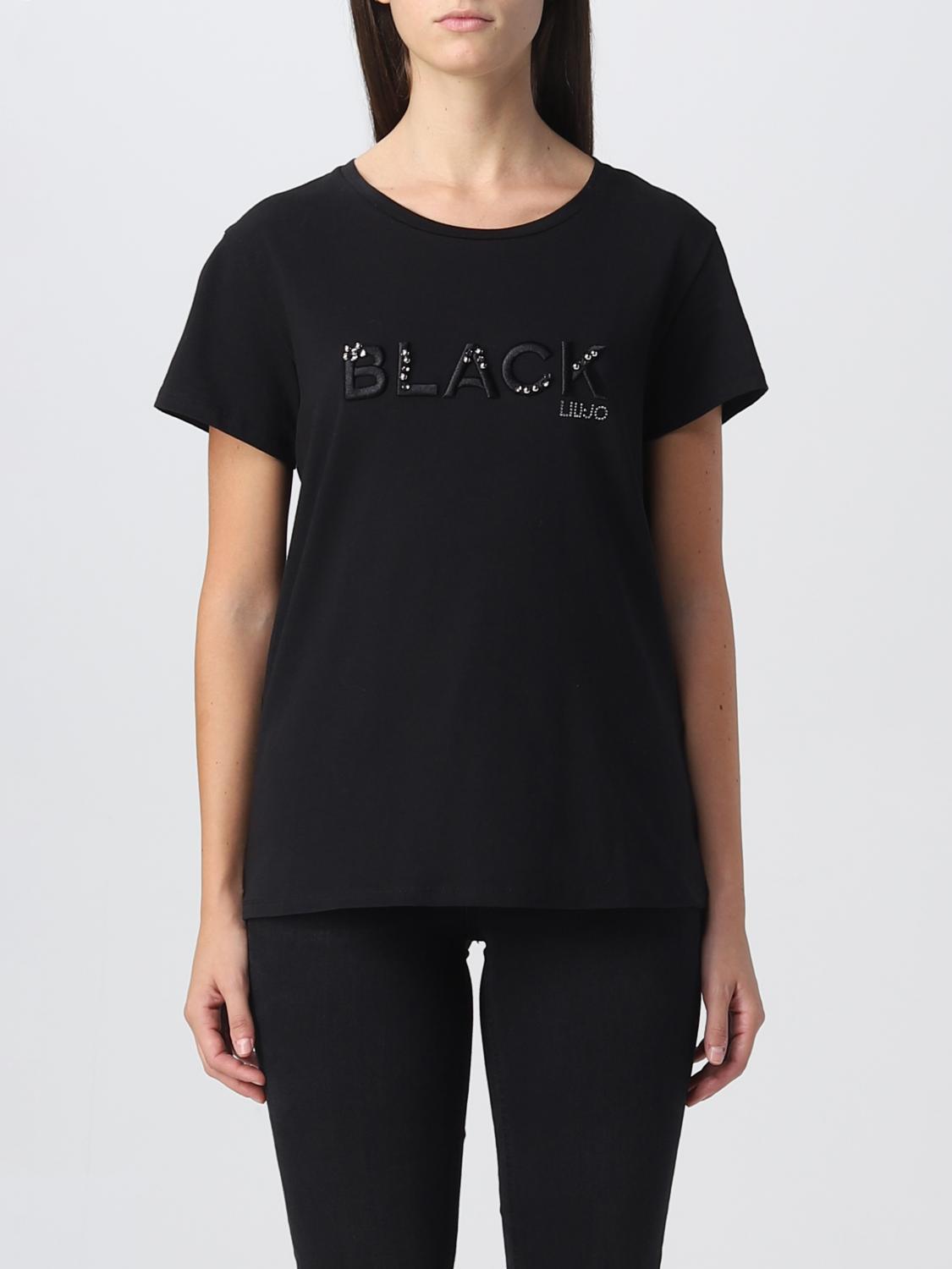 LIU JO: T-shirt con scritta black - Nero | T-Shirt Liu Jo TF2166J0088 online su GIGLIO.COM