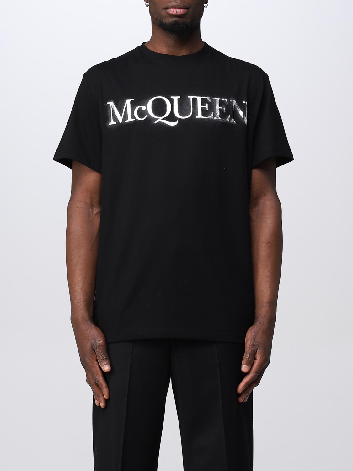 ALEXANDER MCQUEEN: T-shirt with laminated big logo - Black | Alexander ...