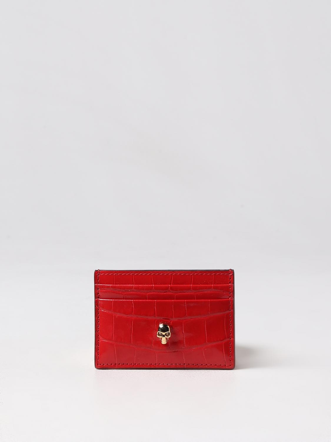 MCQUEEN: credit card holder in crocodile print leather - Red | McQueen ...