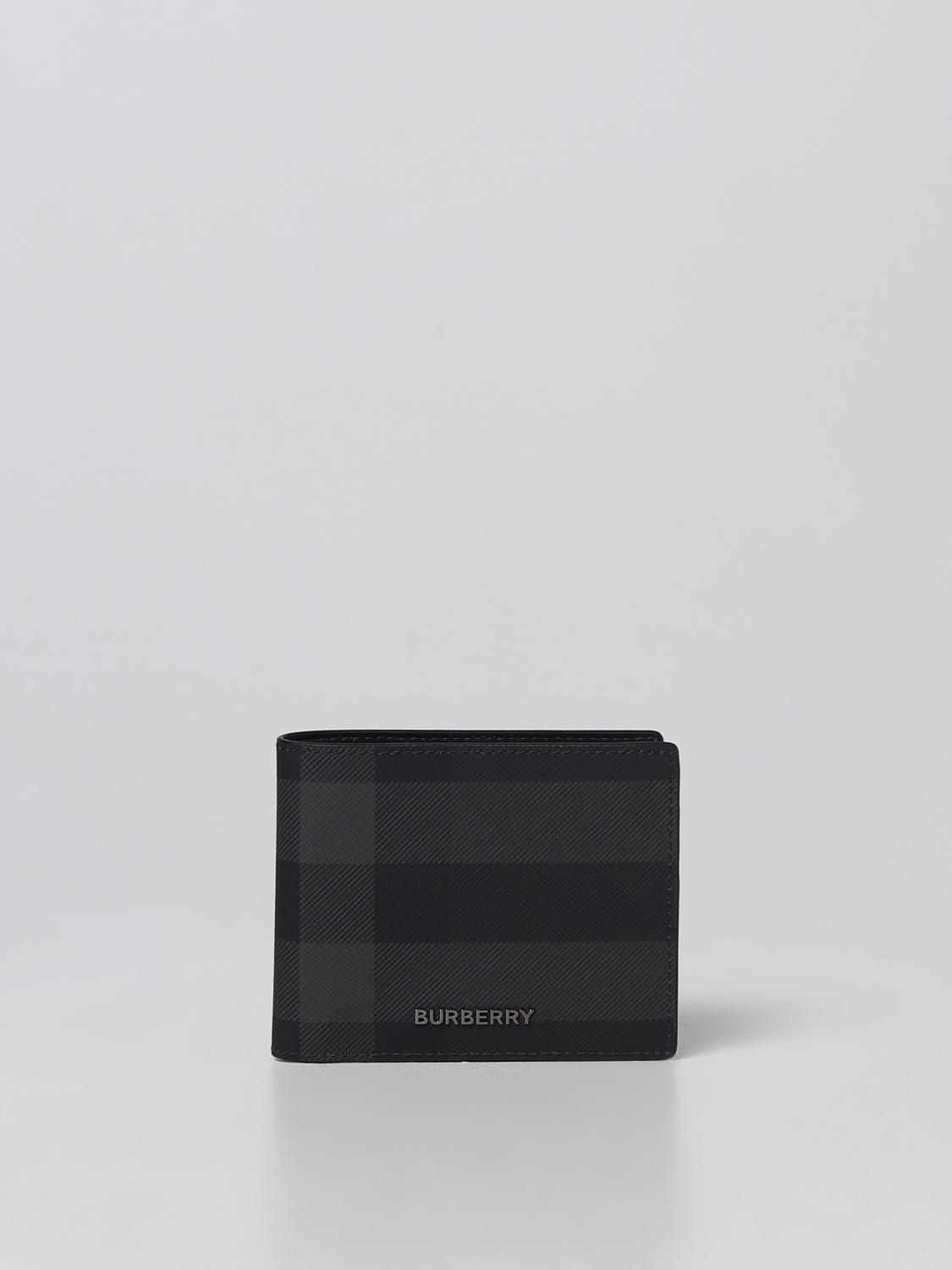 BURBERRY: wallet in matte grain coated canvas - Grey | Burberry wallet ...