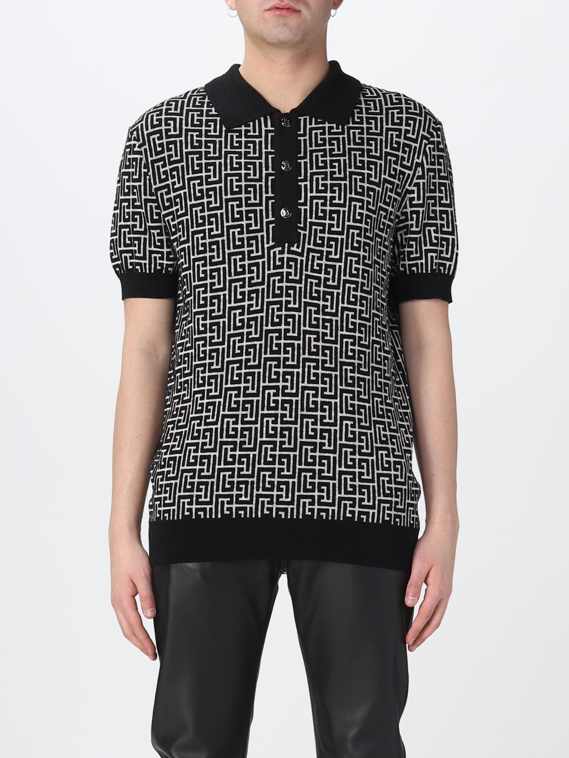BALMAIN: polo shirt in wool blend with jacquard logo - Yellow Cream ...