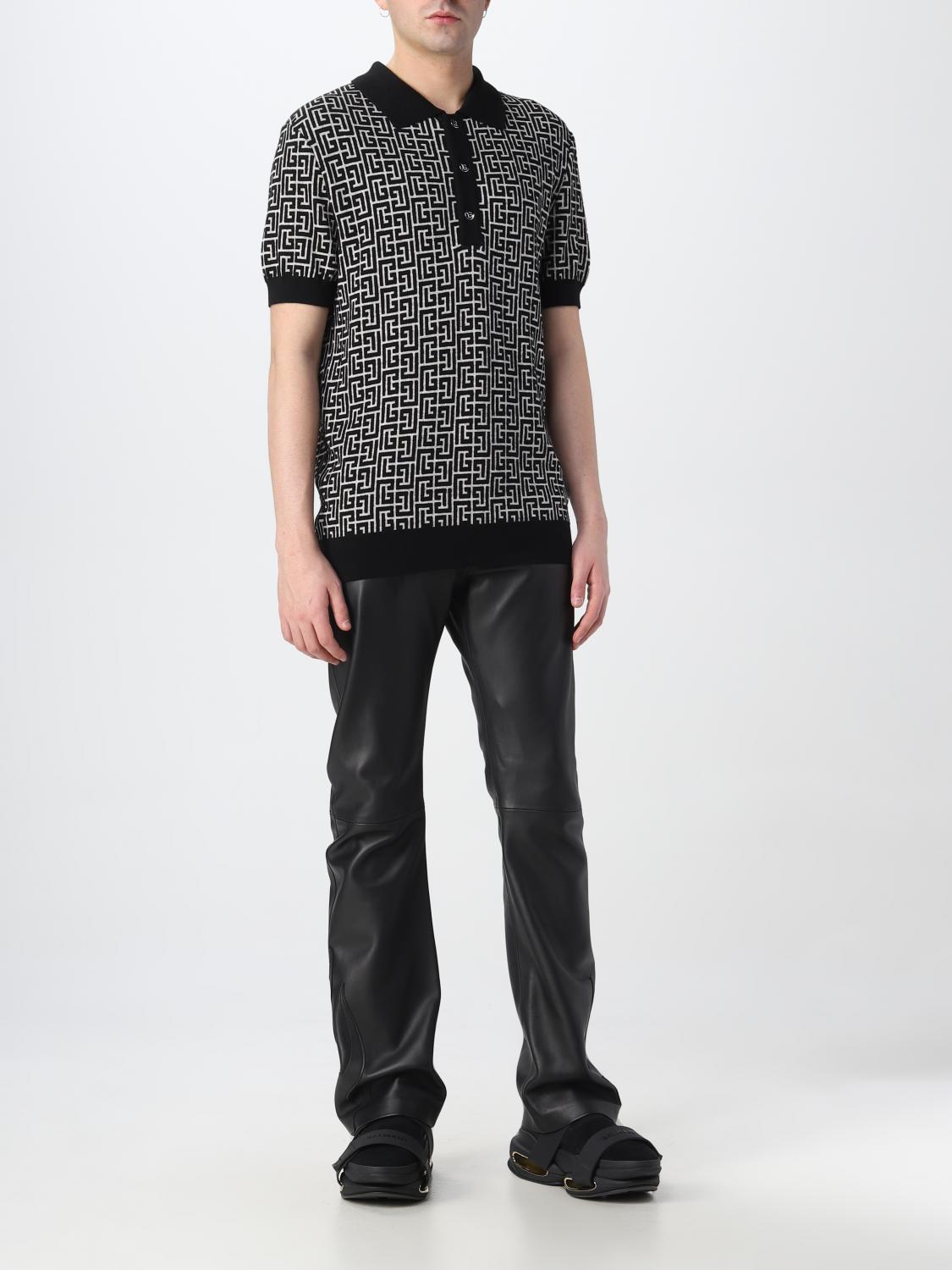 Balmain polo shirt in wool blend with jacquard logo - Yellow Cream ...