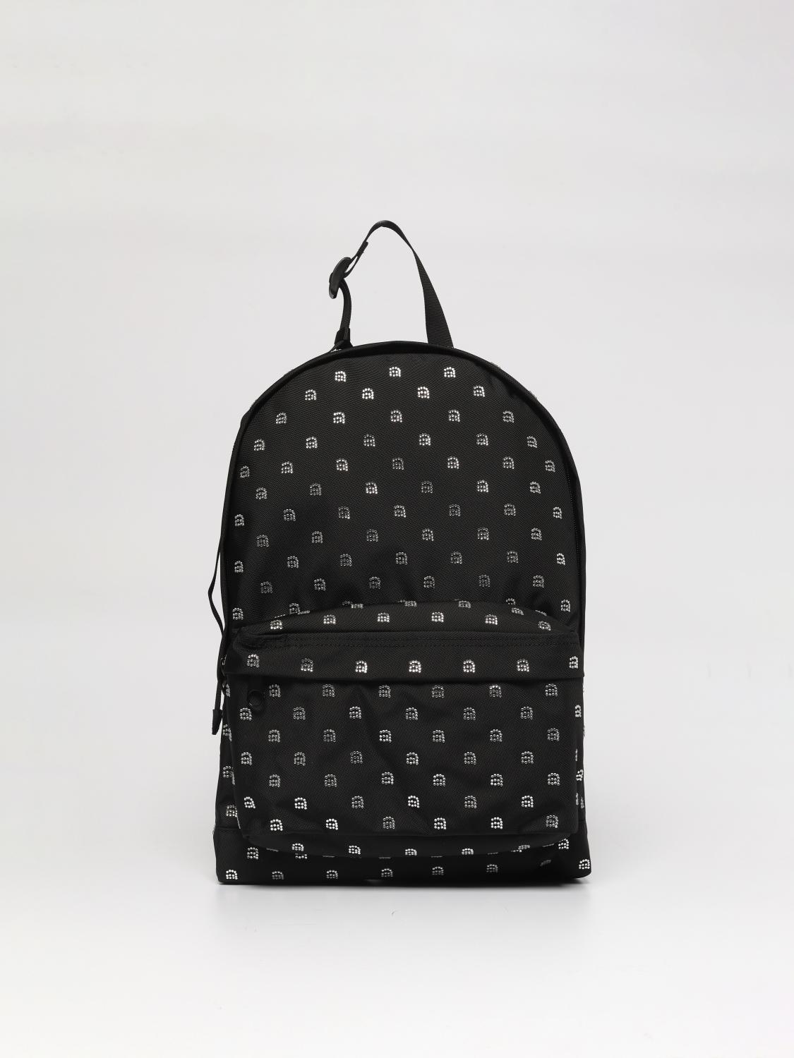 ALEXANDER WANG: nylon backpack with all over rhinestone logo - Black ...