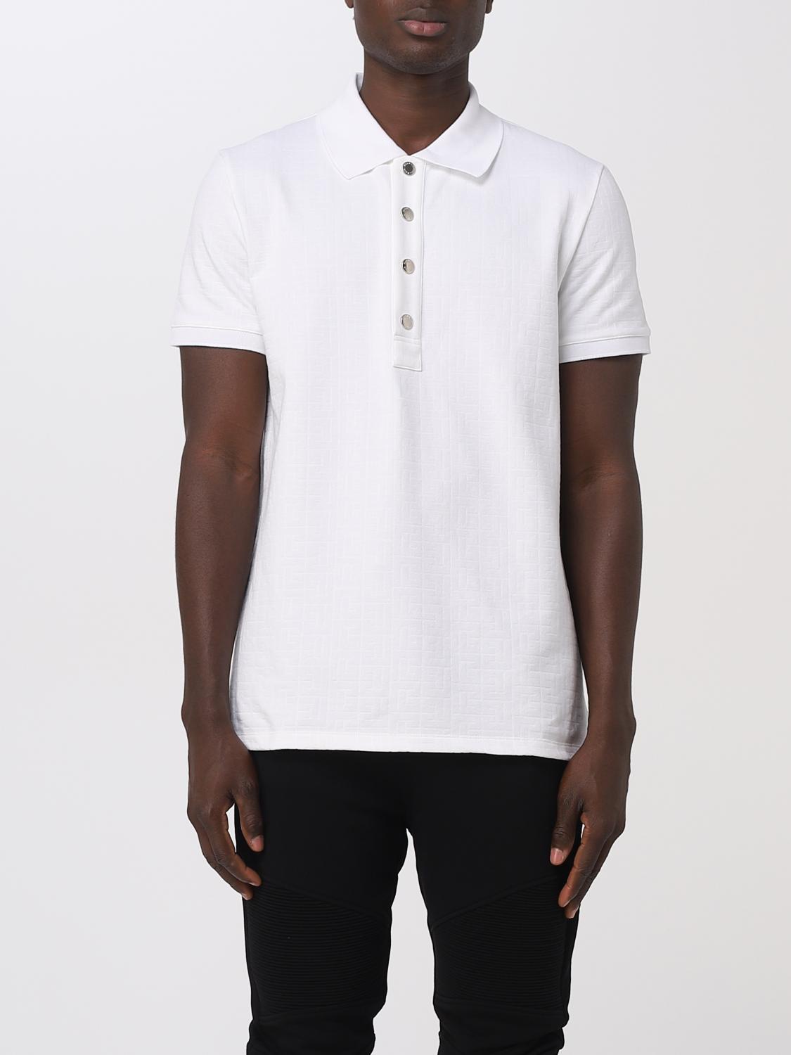 BALMAIN: cotton polo shirt - White | Balmain polo shirt AH1GB000JB82 ...