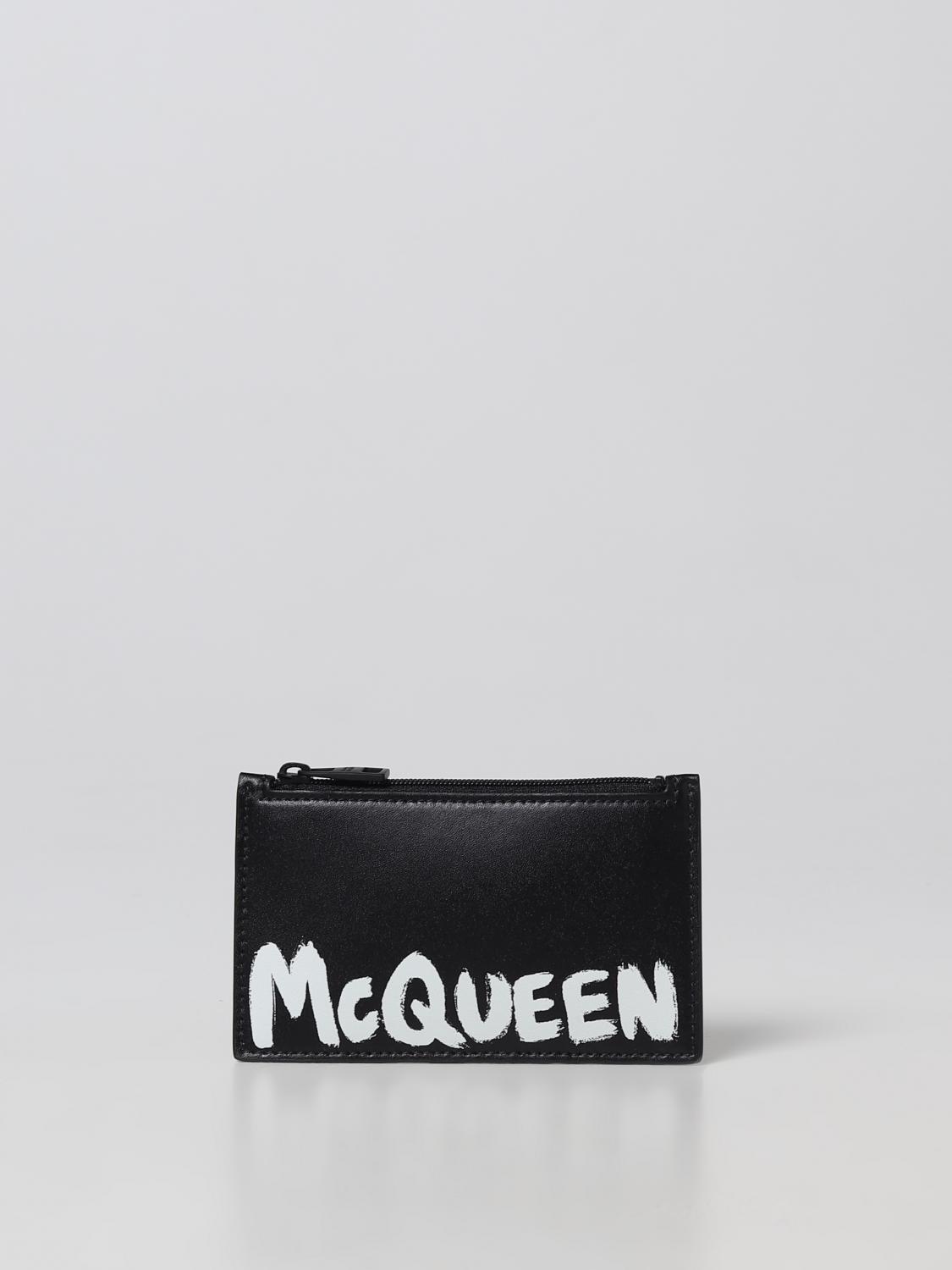 ALEXANDER MCQUEEN: Graffiti credit card holder in leather - Black ...