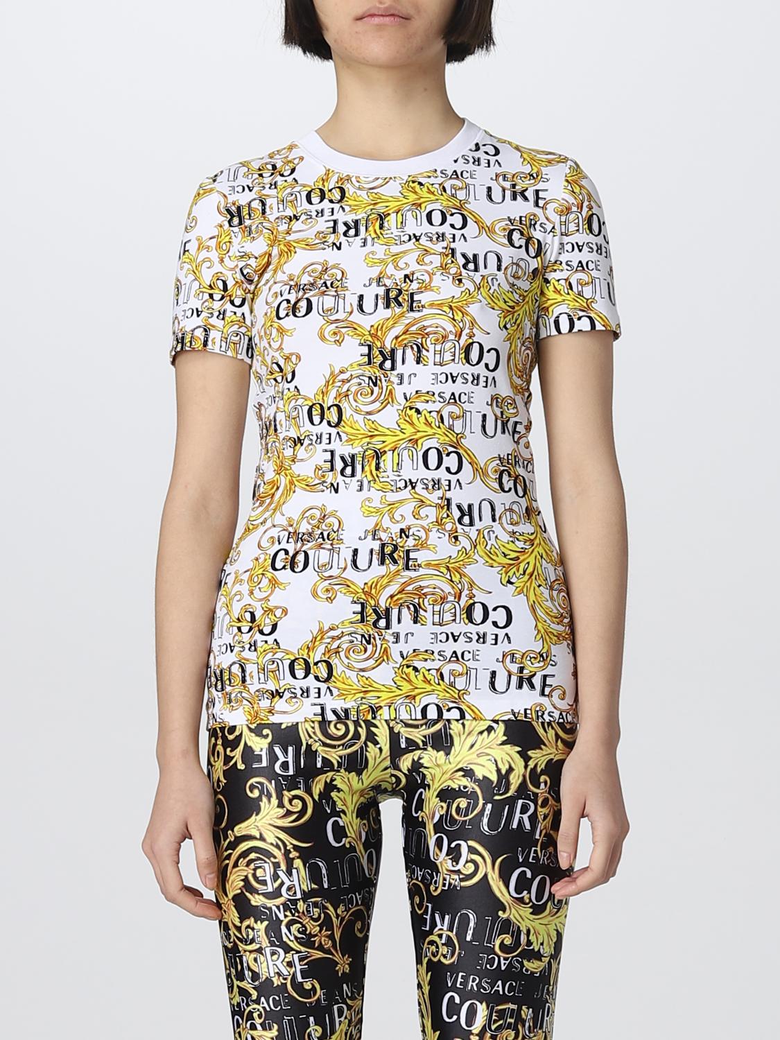 VERSACE JEANS COUTURE: T-shirt in printed stretch cotton - White ...