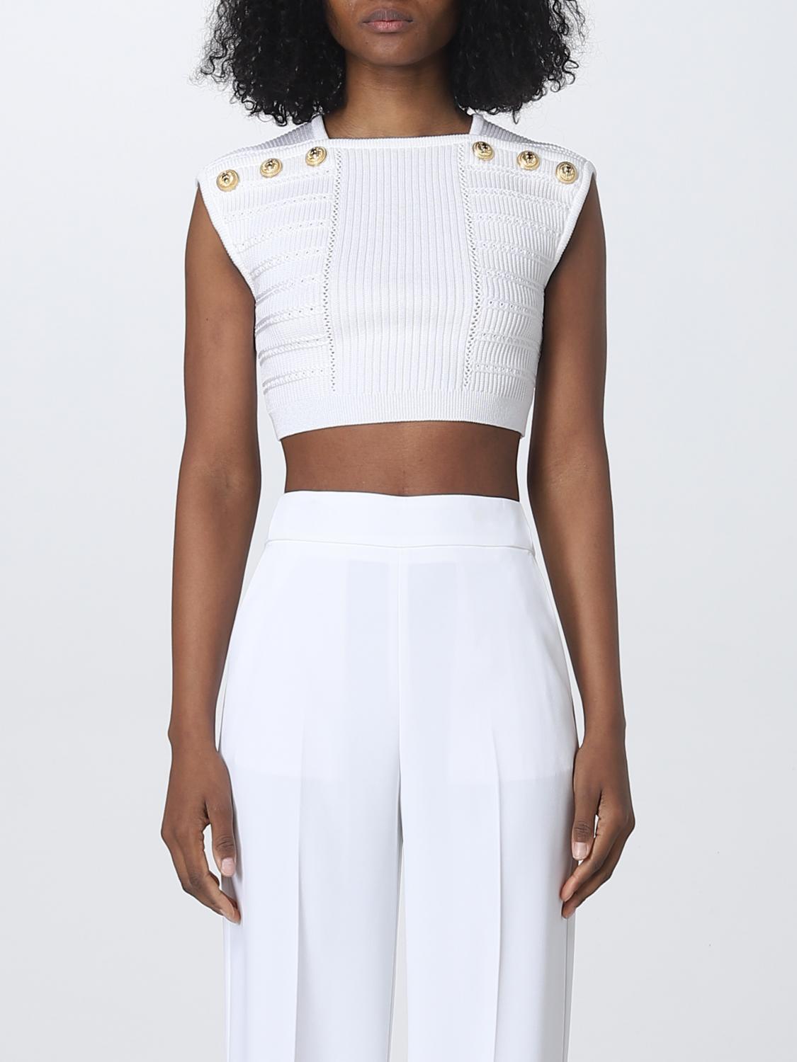 Balmain ribbed crop top - White | AF1AI075KE10 | GIGLIO.COM