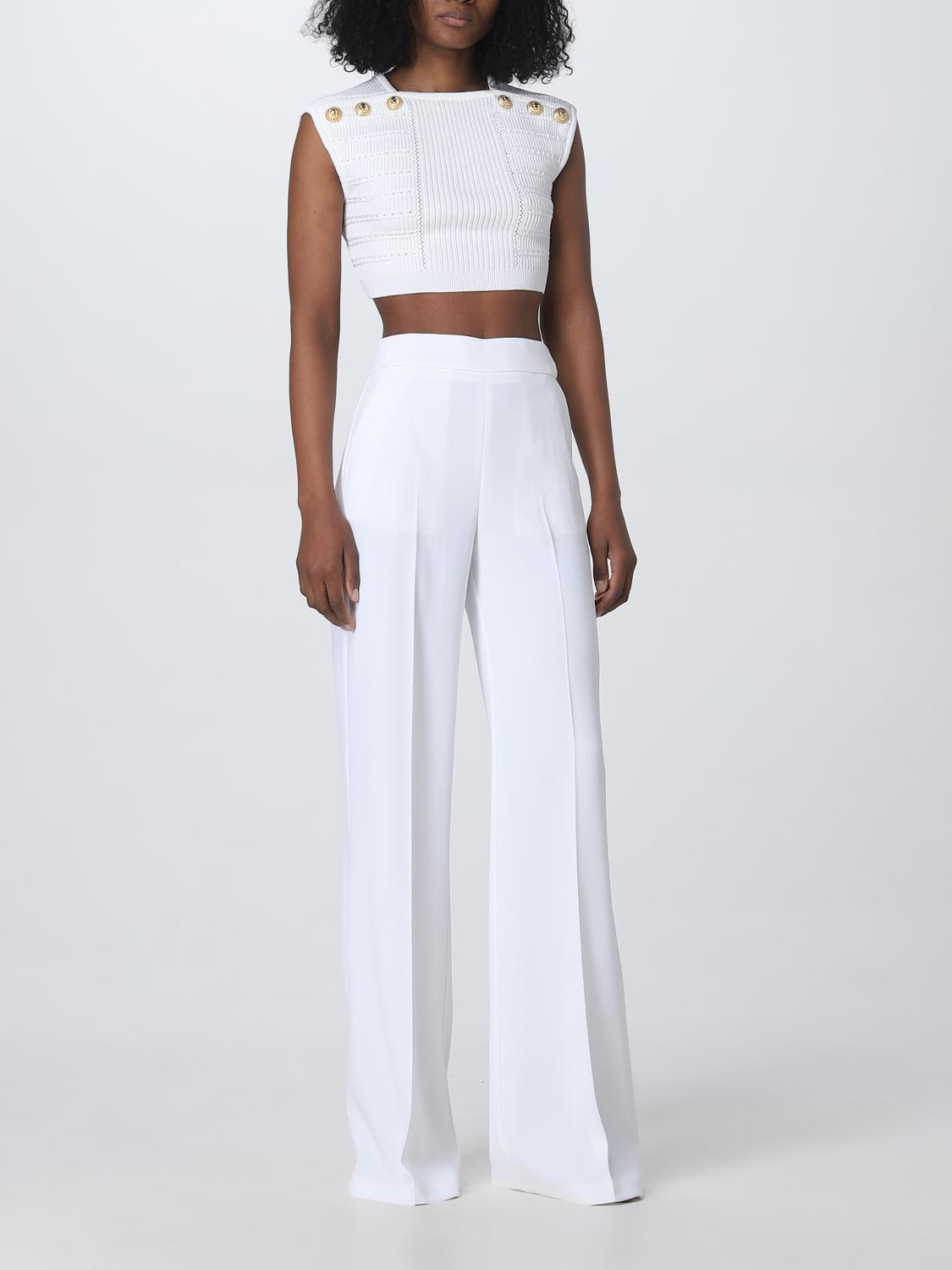 BALMAIN: ribbed crop top - White | Balmain sweater AF1AI075KE10 online ...