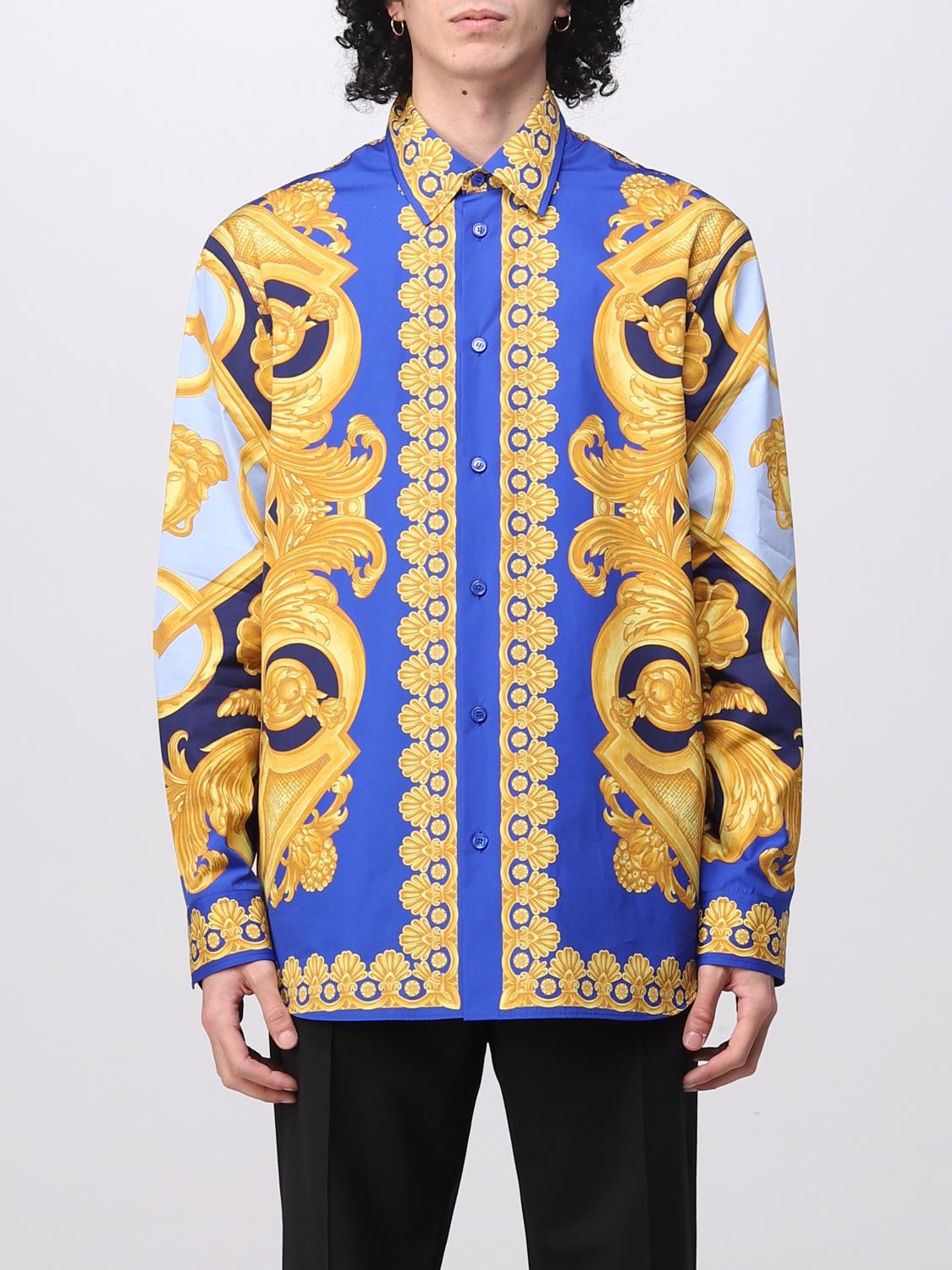 Versace Baroque shirt in silk - Navy | 10085651A06149 | GIGLIO.COM