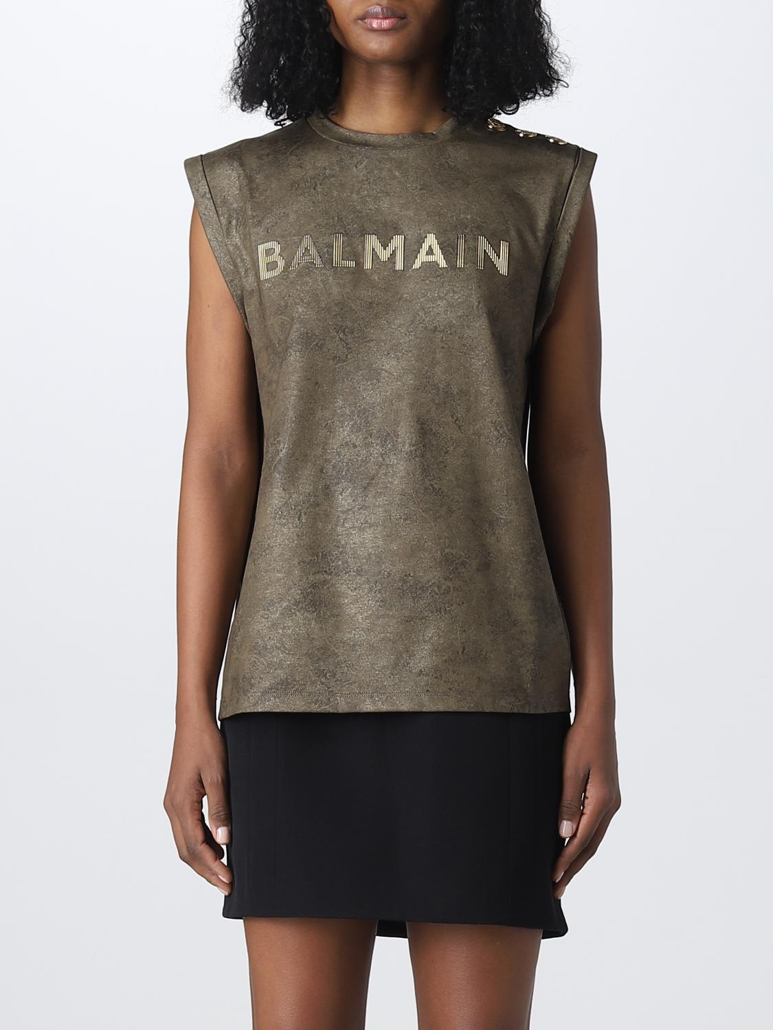 Balmain top in organic cotton - Green | AF1ED000BC20 | GIGLIO.COM