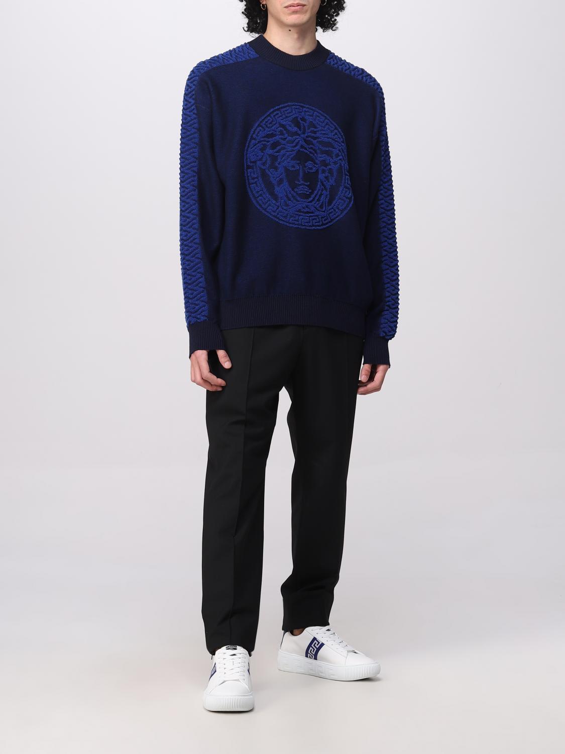 VERSACE: Medusa Veraace pullover in cotton - Blue | Versace sweater ...