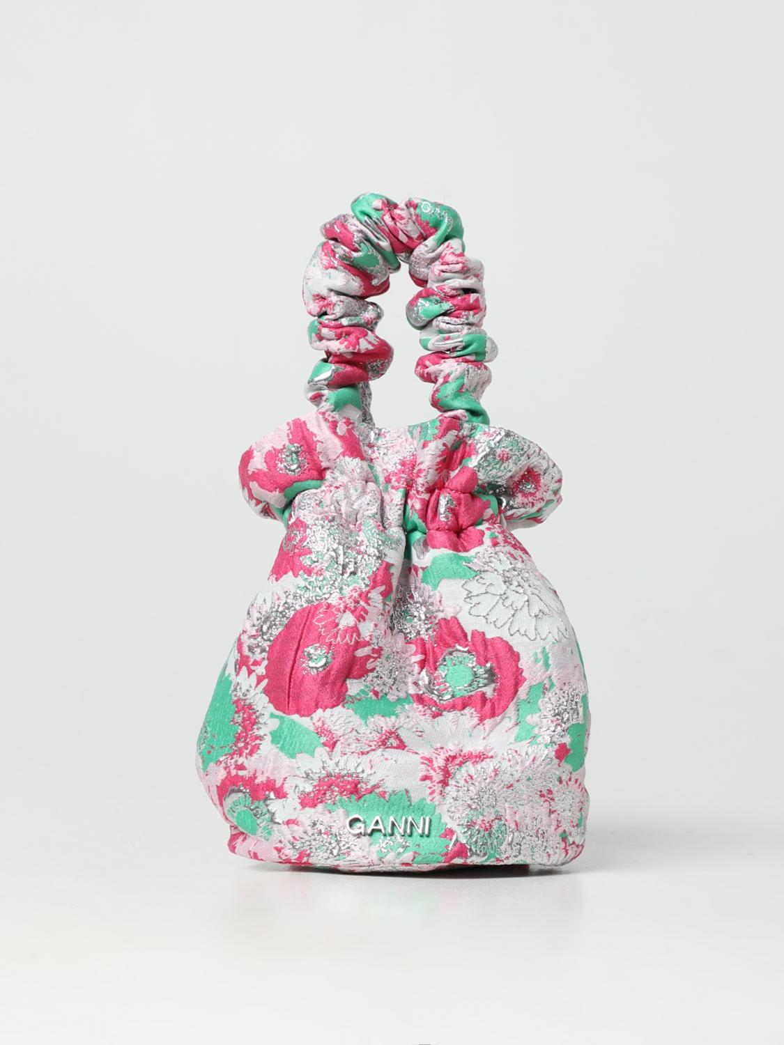 GANNI: bag in recycled nylon with jacquard floral pattern - Pink ...