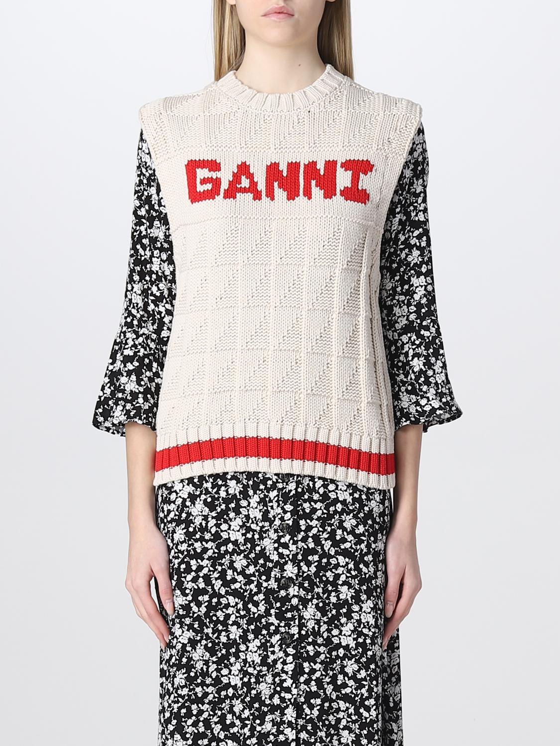 GANNI: vest in cotton blend - Beige | Ganni waistcoat K1827 online at ...