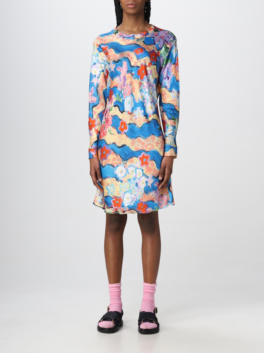 MARNI: dress in printed satin - Red | Marni dress ABMA0940A1 online at ...