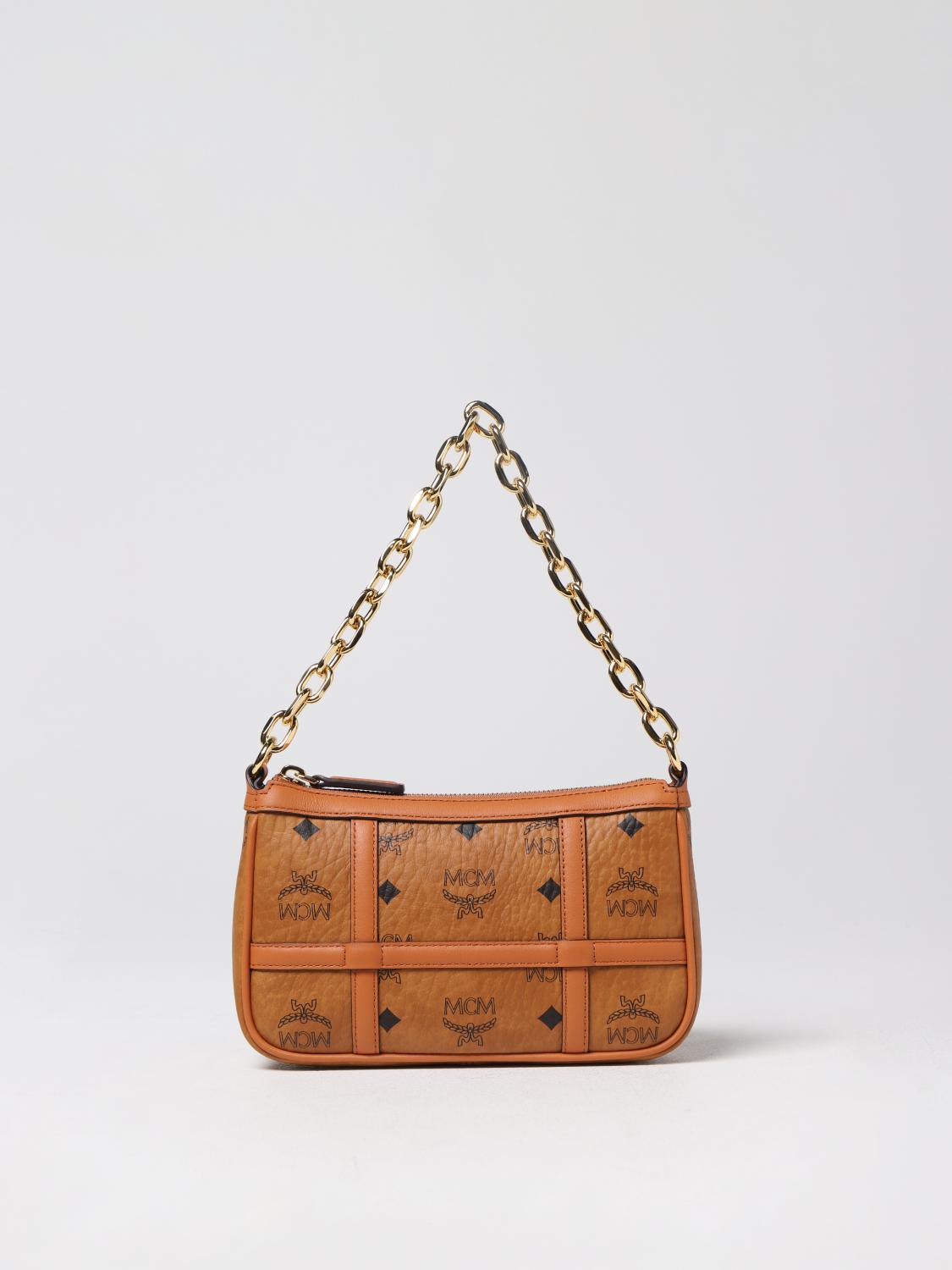 Mcm Outlet: Borsa Aren in pelle martellata con logo all over - Marrone ...