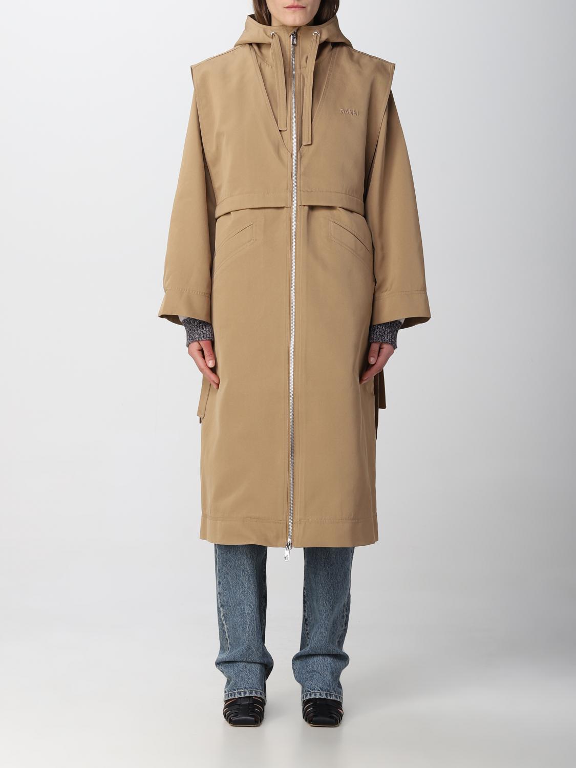 GANNI: Petrified Oak coat in recycled gabardine - Beige | Ganni jacket ...
