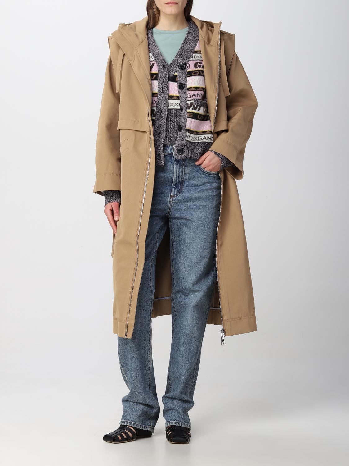 GANNI: Petrified Oak coat in recycled gabardine - Beige | Ganni jacket ...
