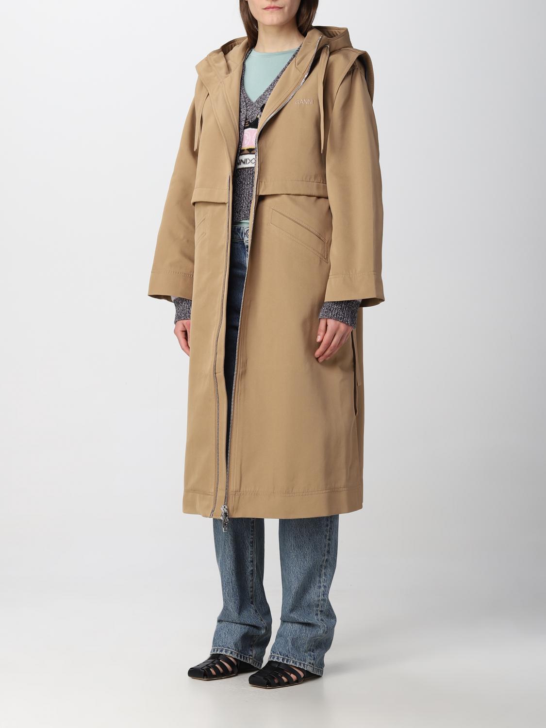 GANNI: Petrified Oak coat in recycled gabardine - Beige | Ganni jacket ...