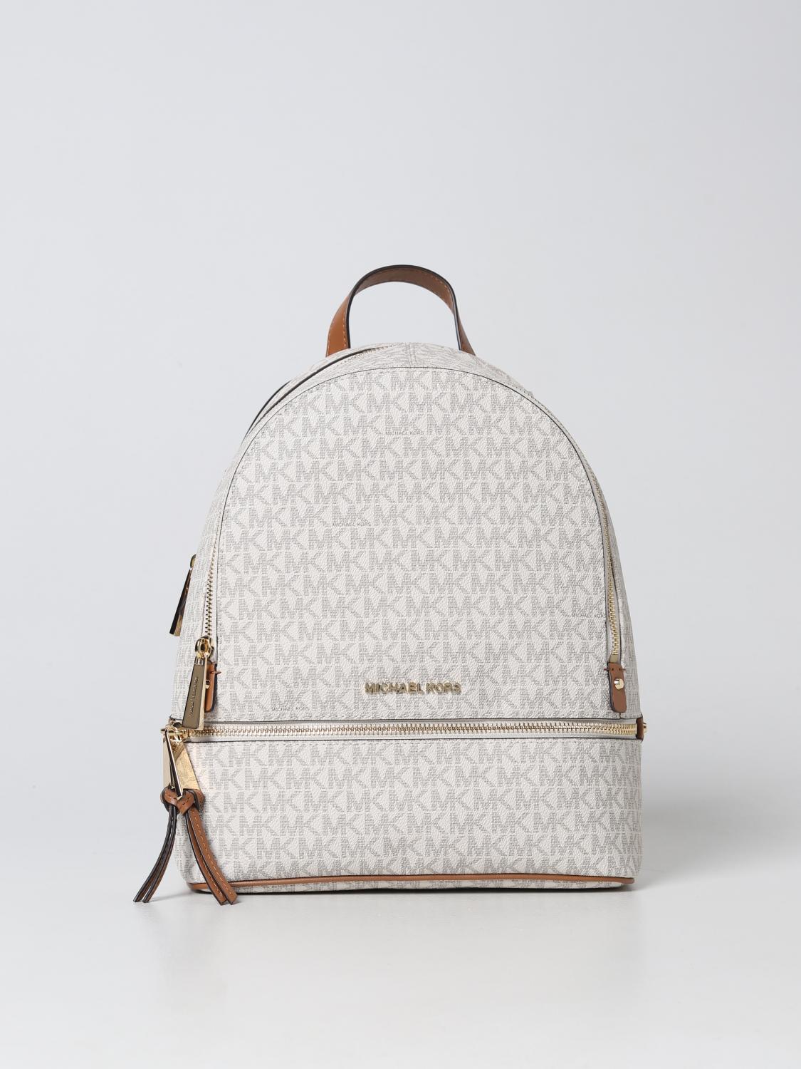 MICHAEL MICHAEL KORS: Rhea backpack in coated canvas with all-over MK ...