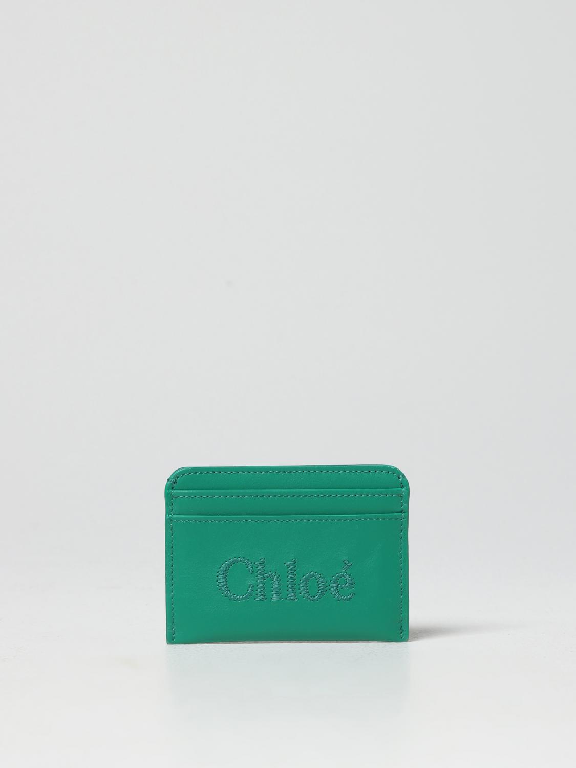 CHLOÉ: Sense Chloé credit card holder in leather with embroidered logo ...