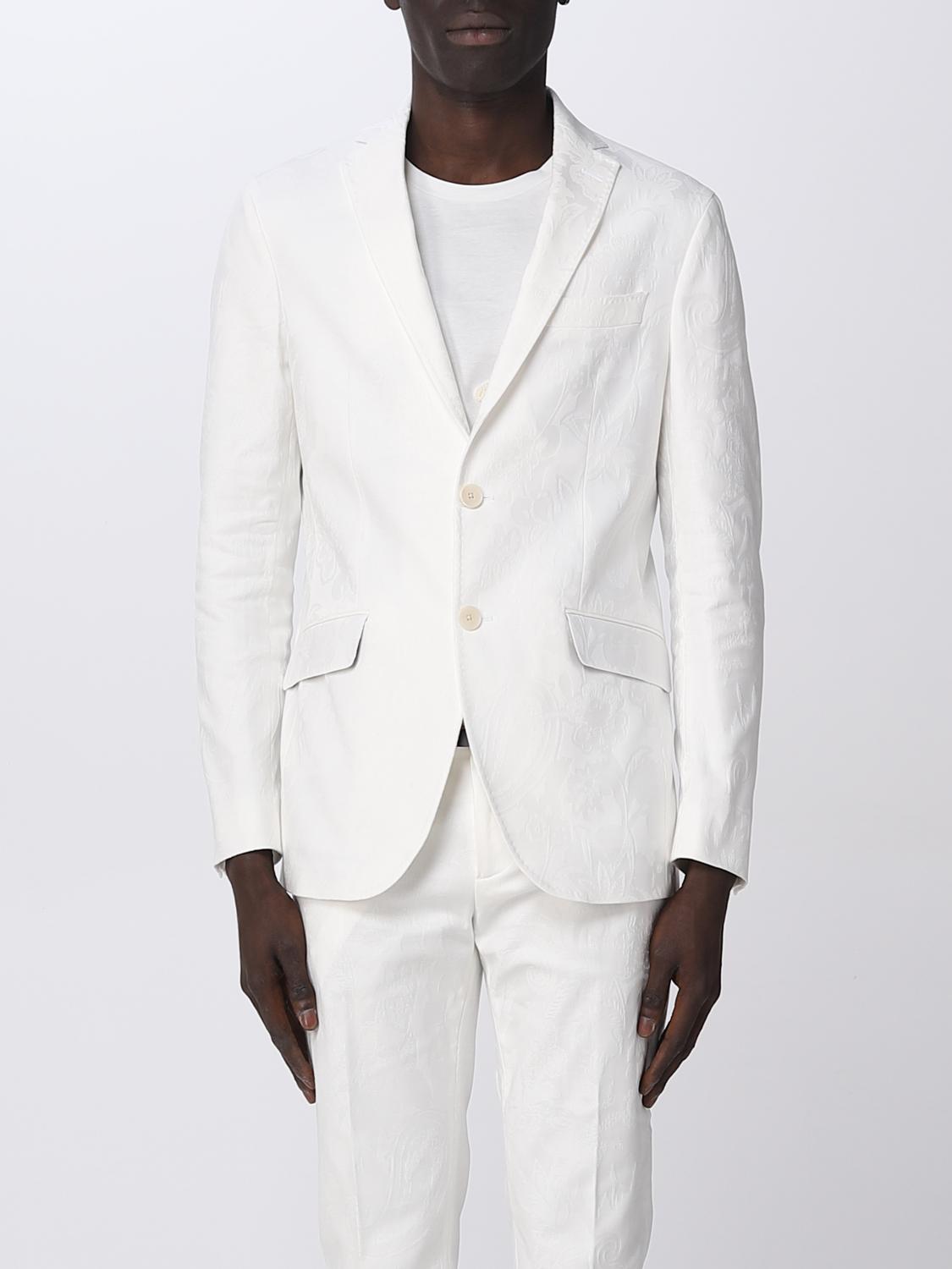 ETRO: blazer in cotton with all-over Paisley ramage print - White ...