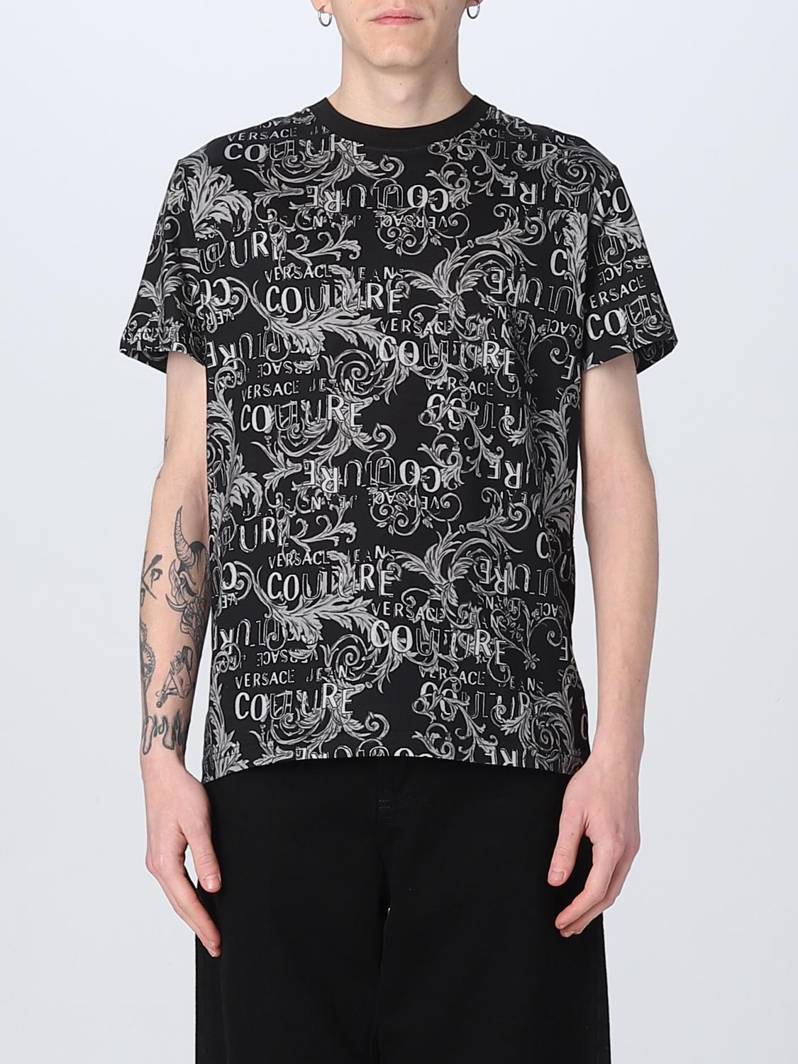 VERSACE JEANS COUTURE: T-shirt with baroque pattern - Red | Versace ...