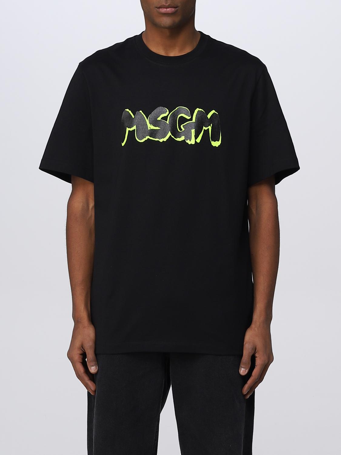 MSGM: cotton T-shirt with logo print - Black | MSGM t-shirt MM200237002 online at GIGLIO.COM