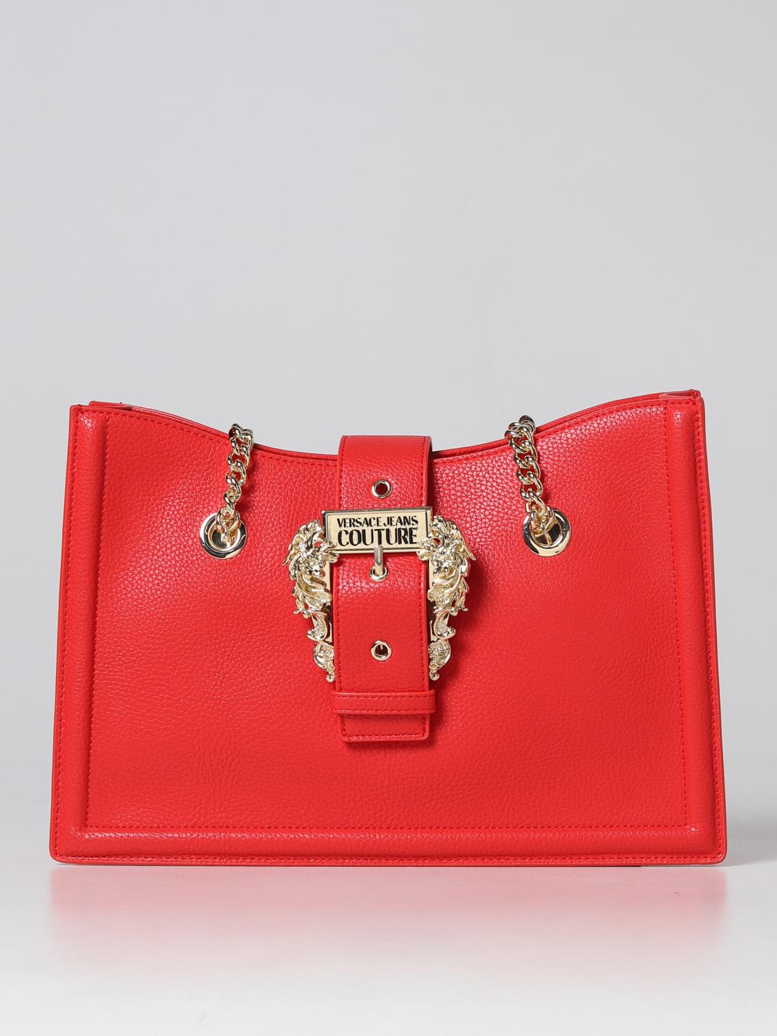 VERSACE JEANS COUTURE: bag in textured faux leather - Red | Versace ...