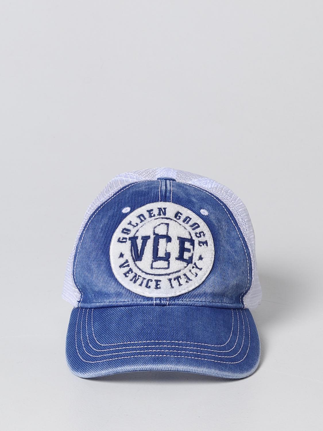 GOLDEN GOOSE: hat in washed denim and nylon - Blue | Golden Goose hat ...