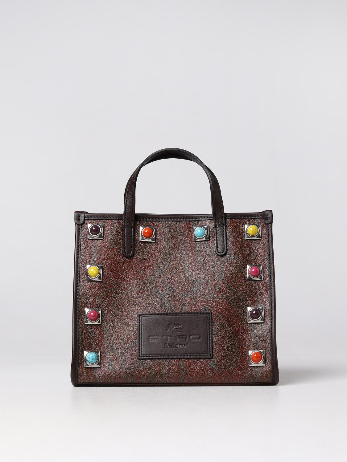 ETRO: Globetrotter bag in coated cotton with cabochon stones - Red ...