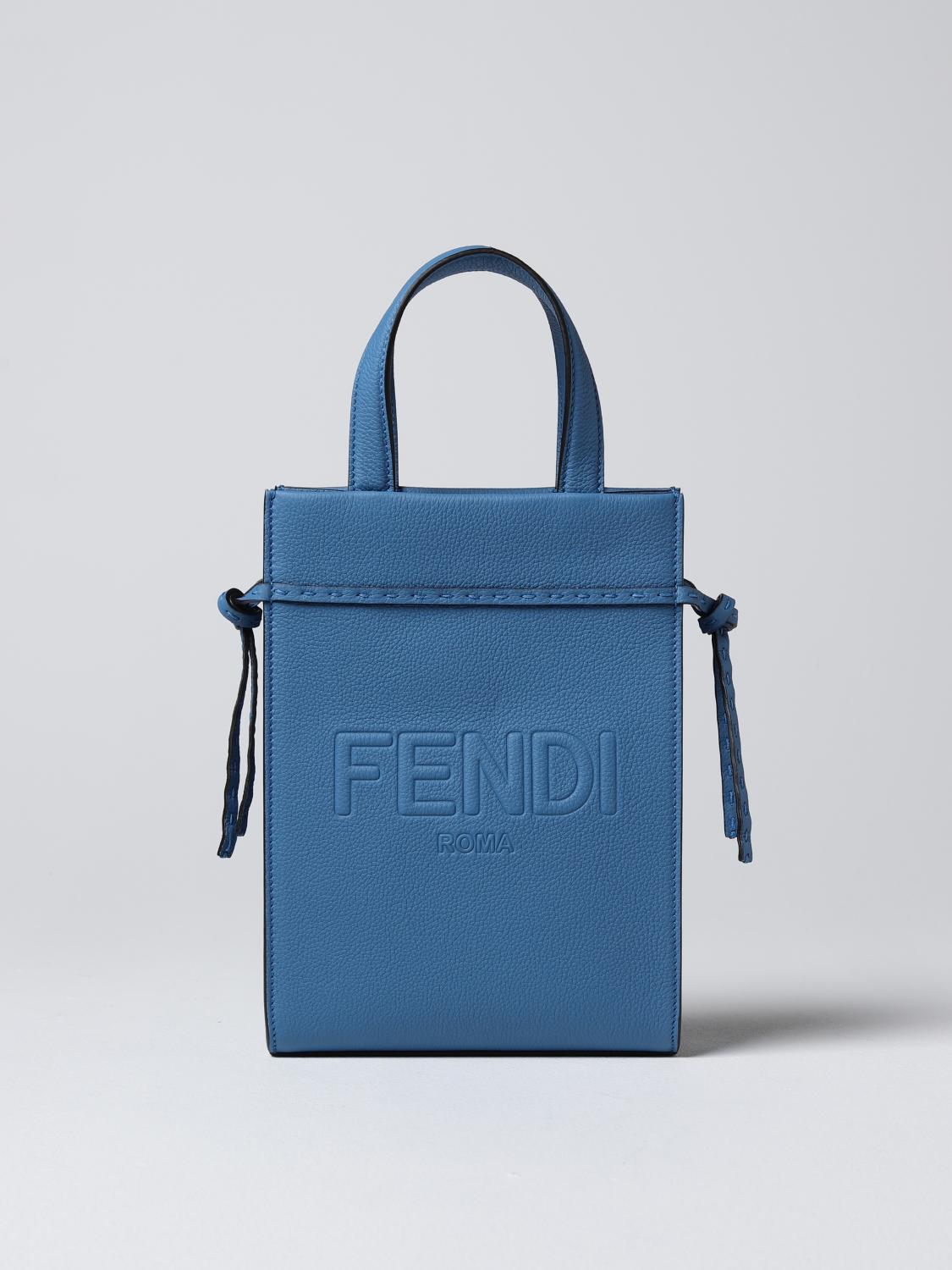 FENDI: Go To Shopper Mini bag in grained leather - Blue | Fendi ...