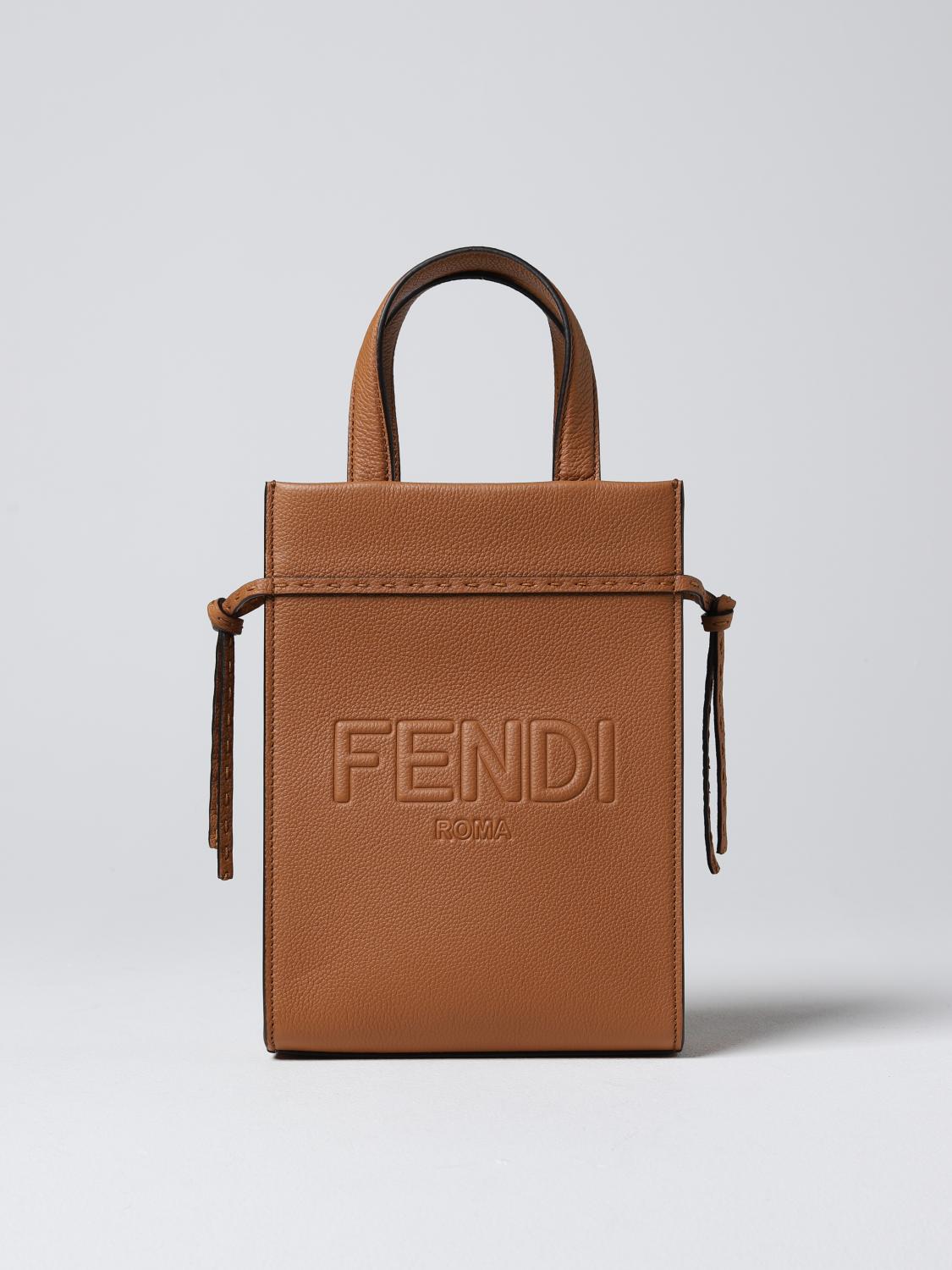 FENDI: Go To Shopper Mini bag in grained leather - Brown | Fendi ...