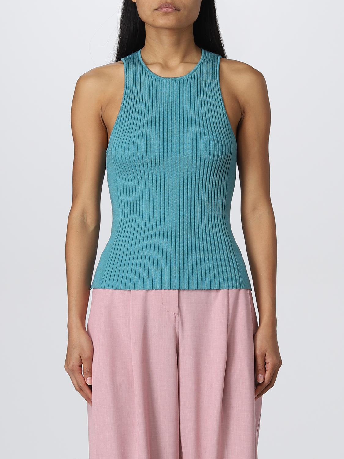 GANNI: top in stretch rayon - Water | Ganni top K1877 online at GIGLIO.COM