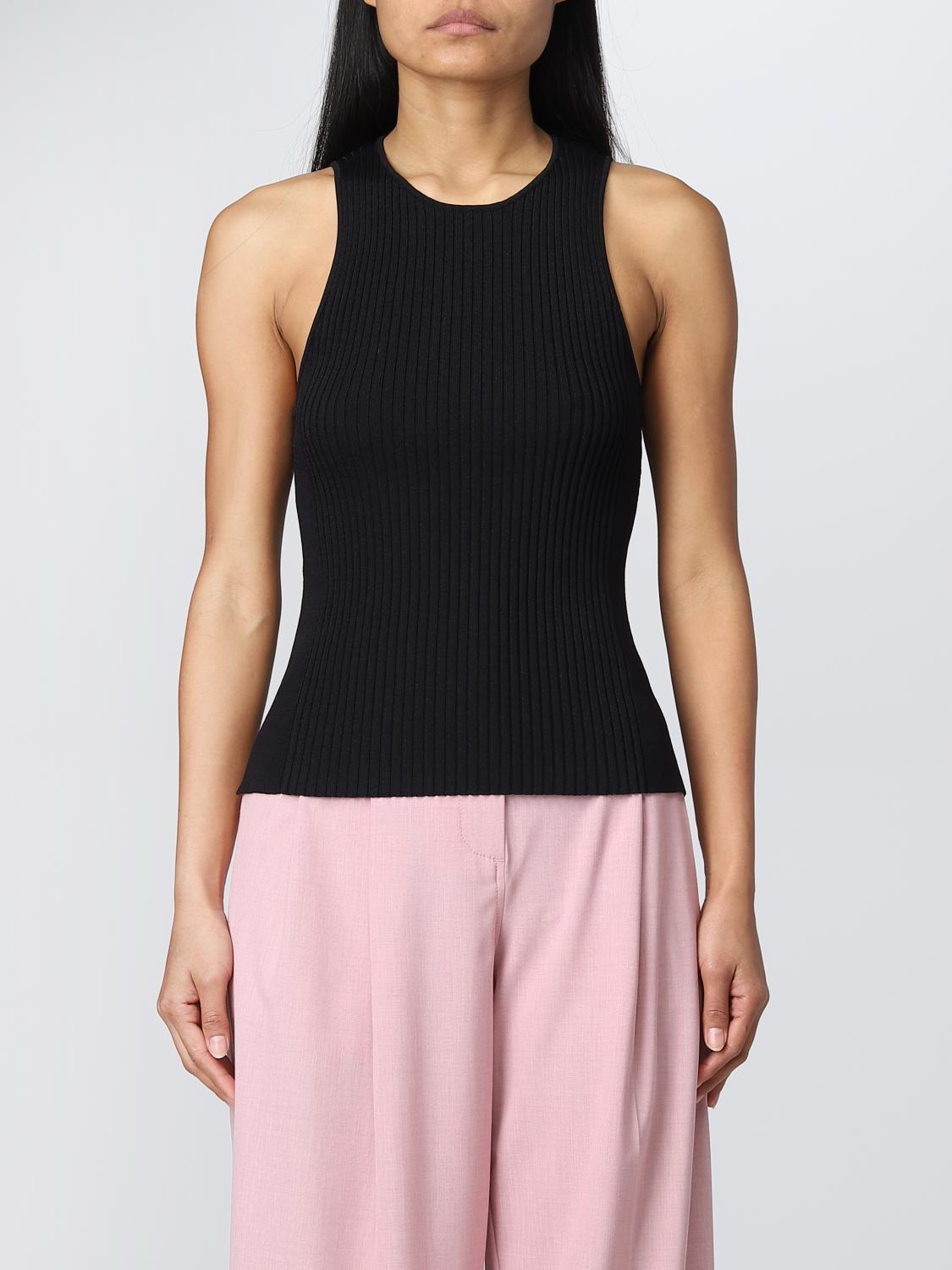 Ganni top in ribbed rayon - Black | K1951 | GIGLIO.COM